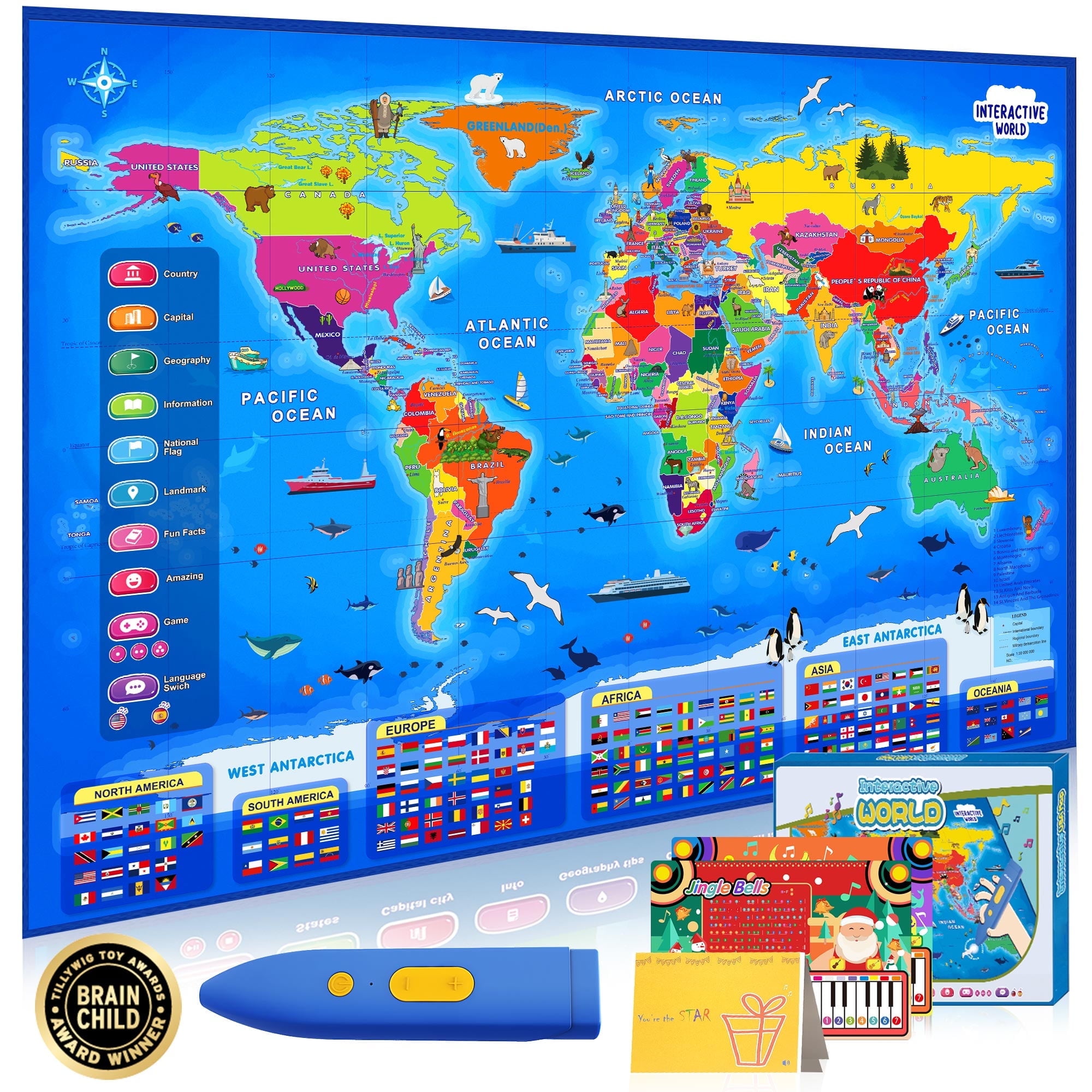 Interactive World Map Poster Maphover Interactive World Maps Kids