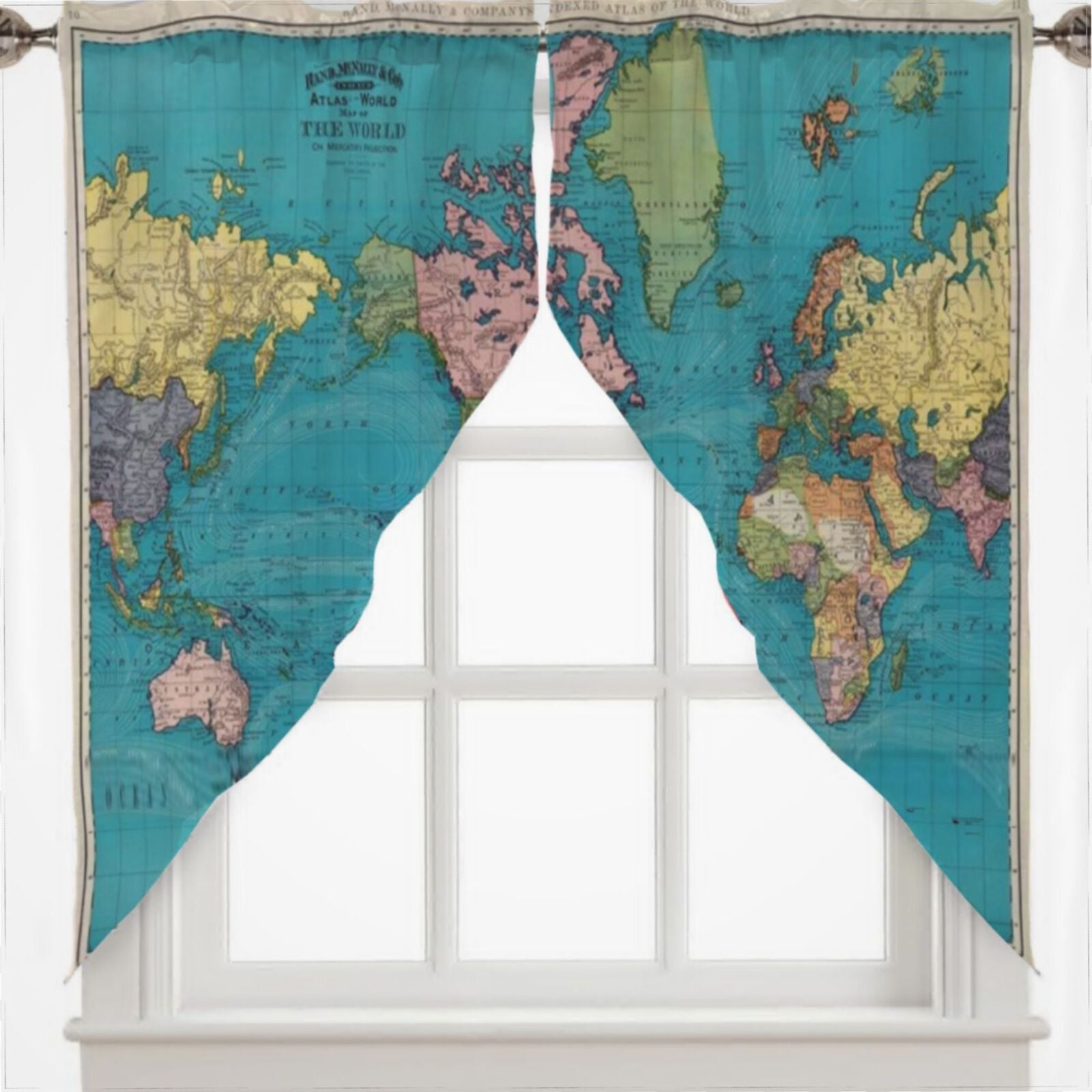 World Map Print, World Chart Swag Valances For Windows 2 Pack For ...