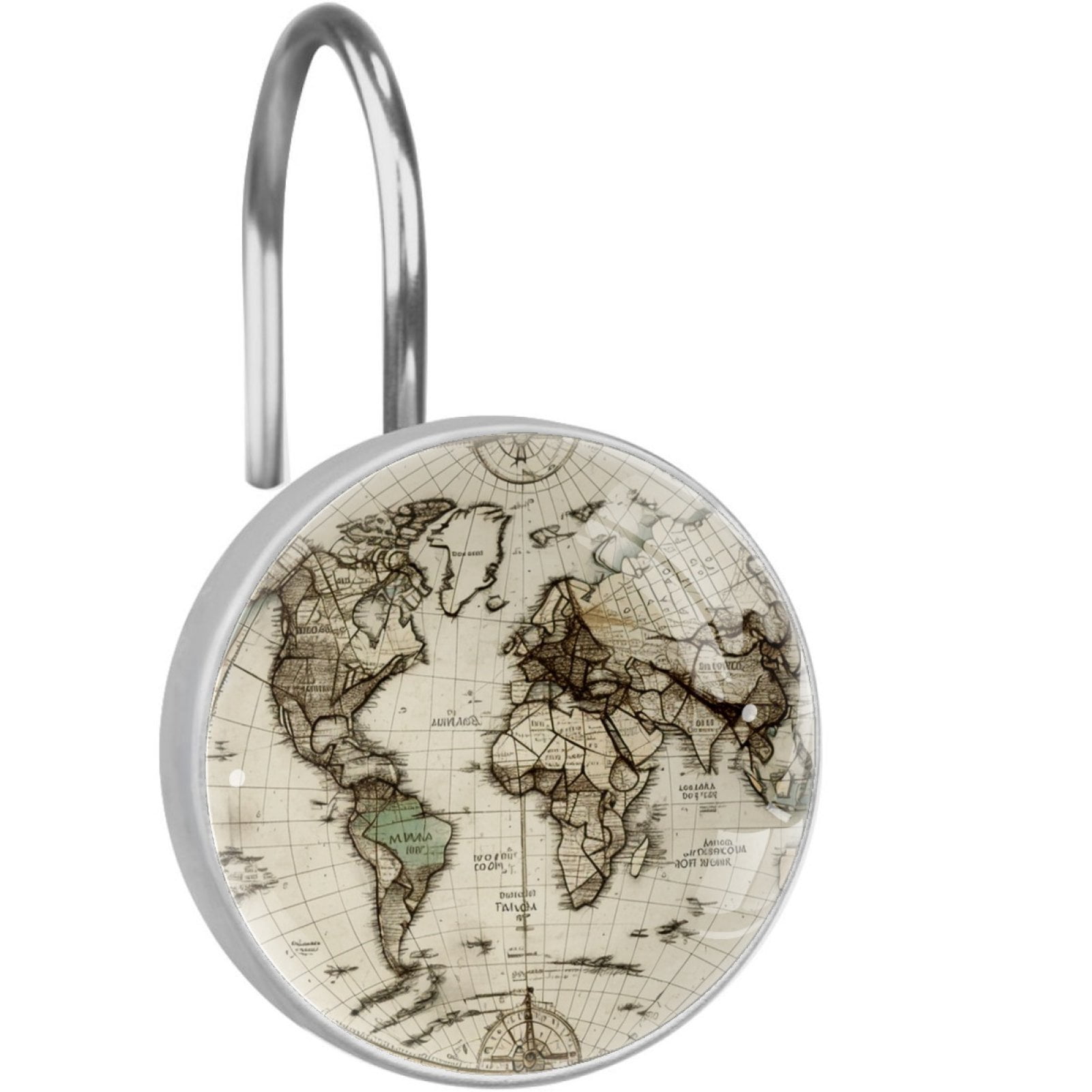 World Map Retro Shower Curtain Hooks Rings, Set of 12 Rust Proof Rod ...