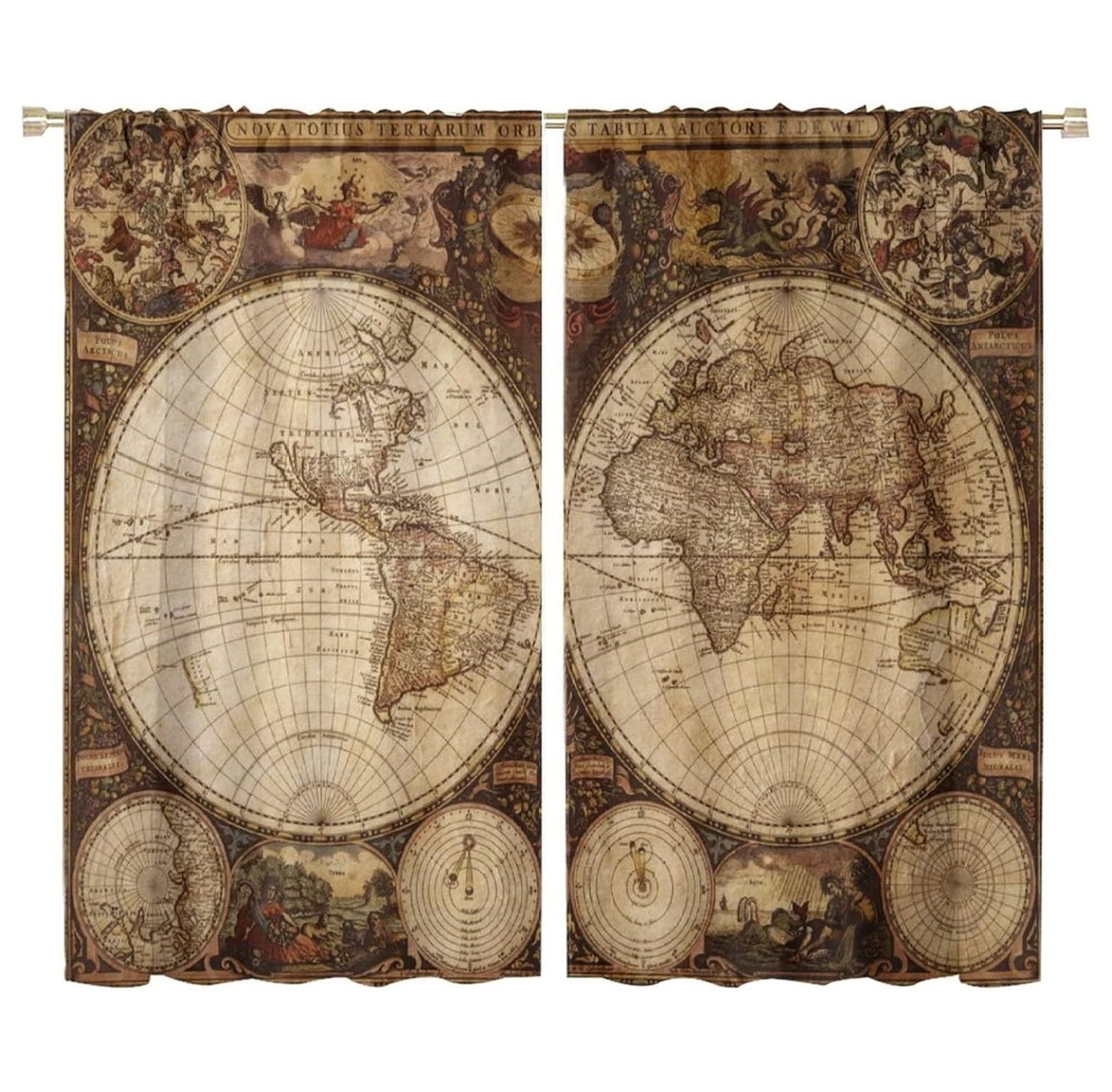 World Map Rustic Curtain Atlas Map Hemispheres Vintage of The World ...