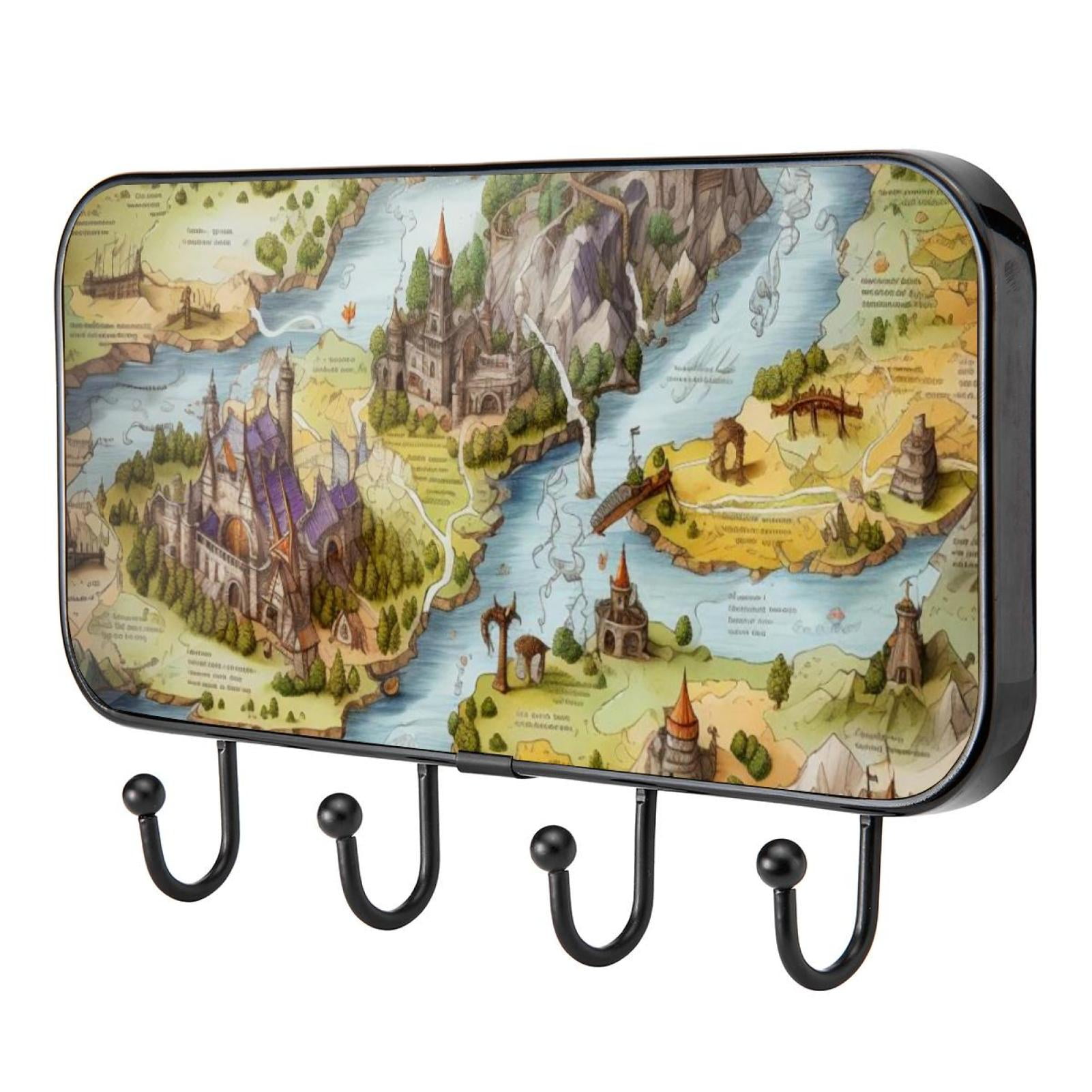 World Map Self Adhesive Towel Coat Wood Iron Hooks for Home Keys Door ...