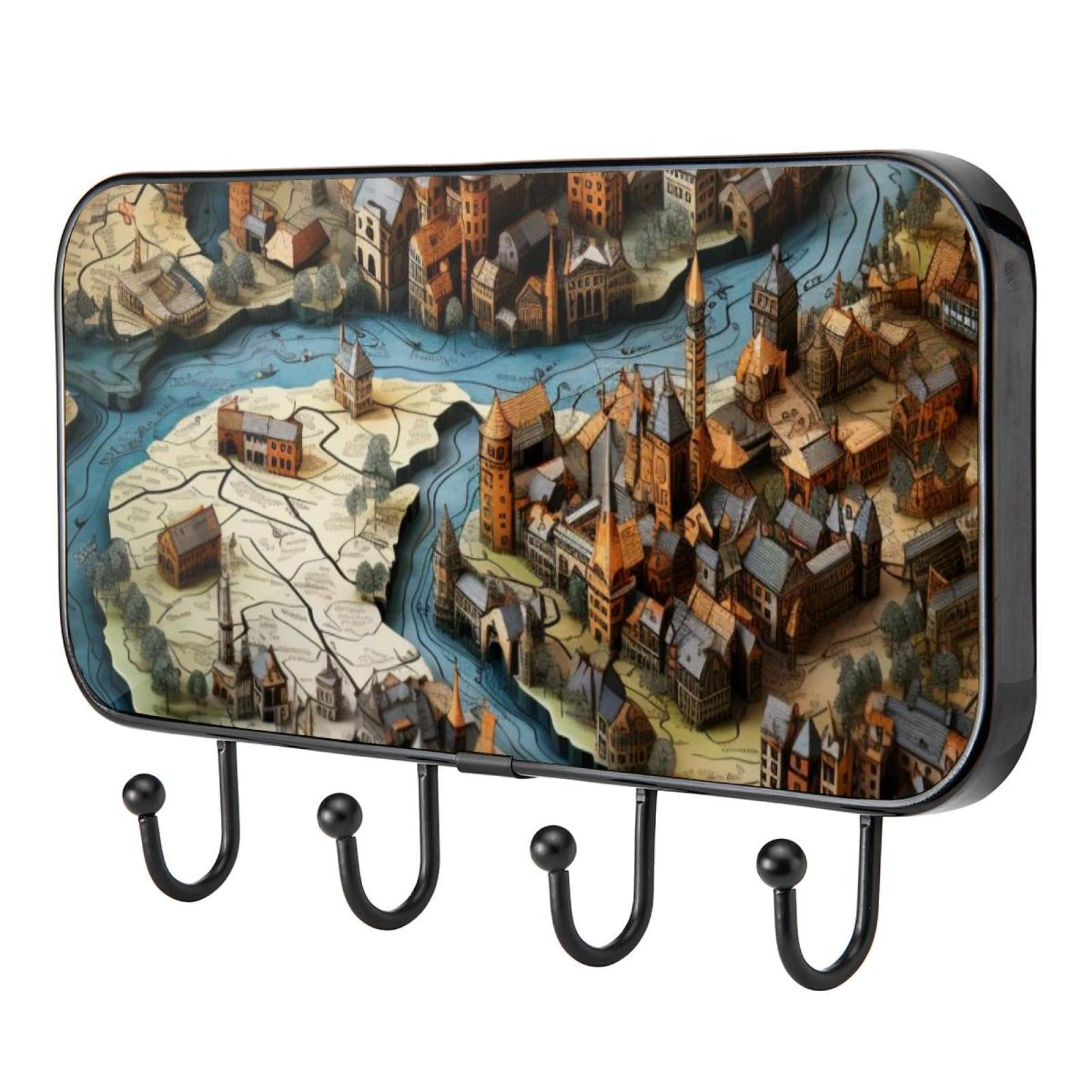 World Map Self Adhesive Towel Coat Wood Iron Hooks for Home Keys Door ...