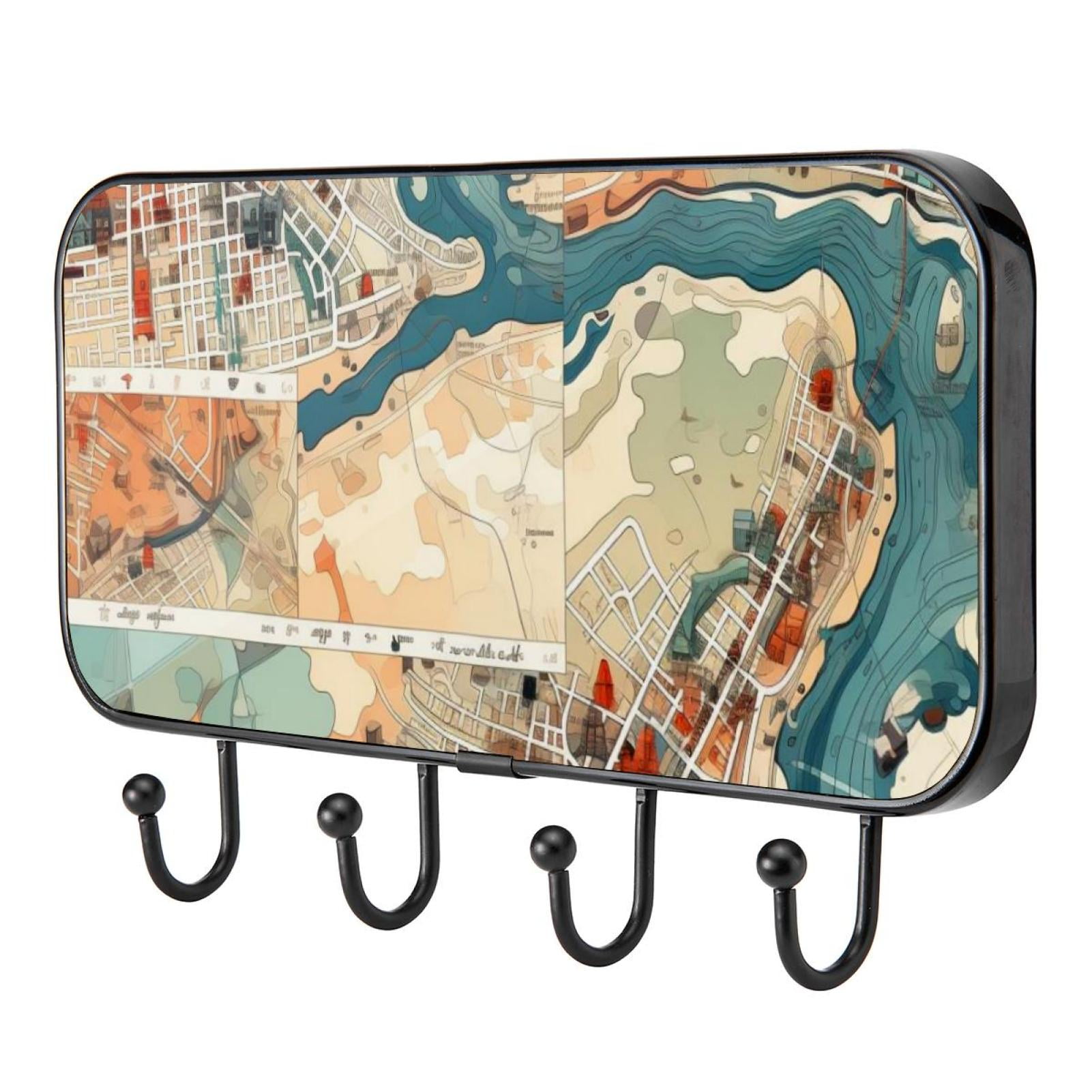 World Map Self Adhesive Towel Coat Wood Iron Hooks for Home Keys Door ...