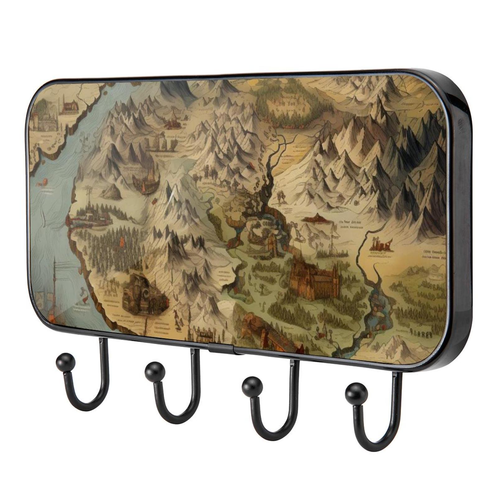 World Map Self Adhesive Towel Coat Wood Iron Hooks for Home Keys Door ...