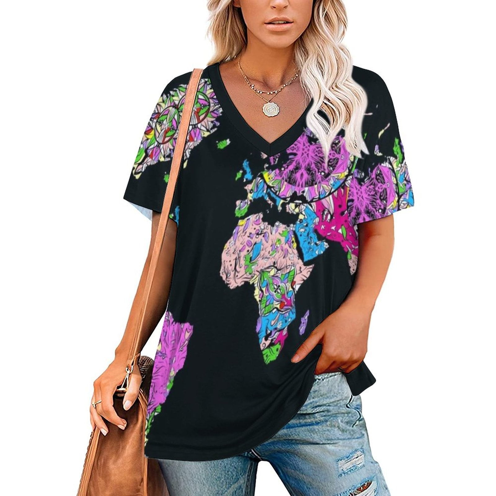 World Map Sexy And Club Fashion Female T-Shirt Short Sleeve Off ...