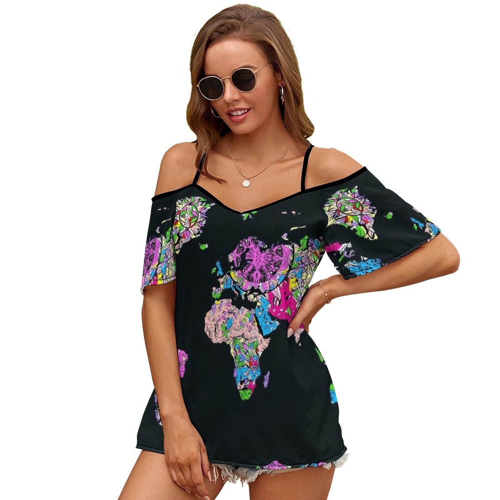 World Map Sexy And Club Fashion Female T Shirt Short Sleeve Off