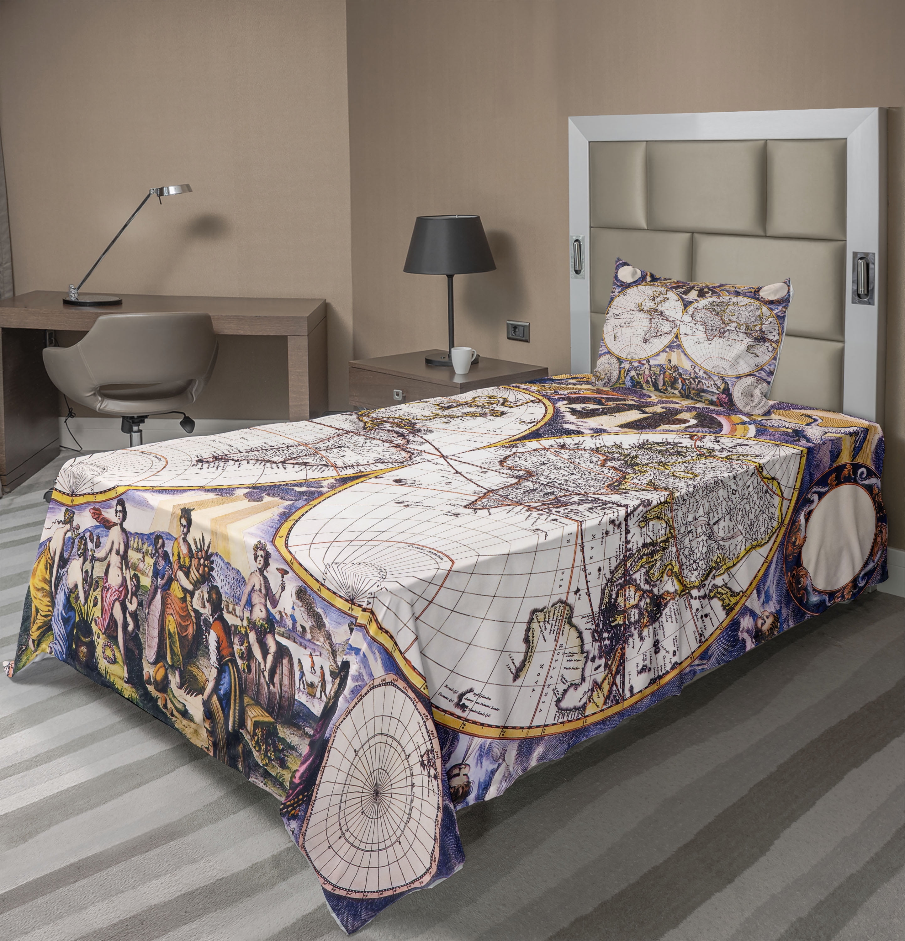 World Map Sheet Set, Antique Map Farmers Field Sun Birds Clouds Fantasy ...