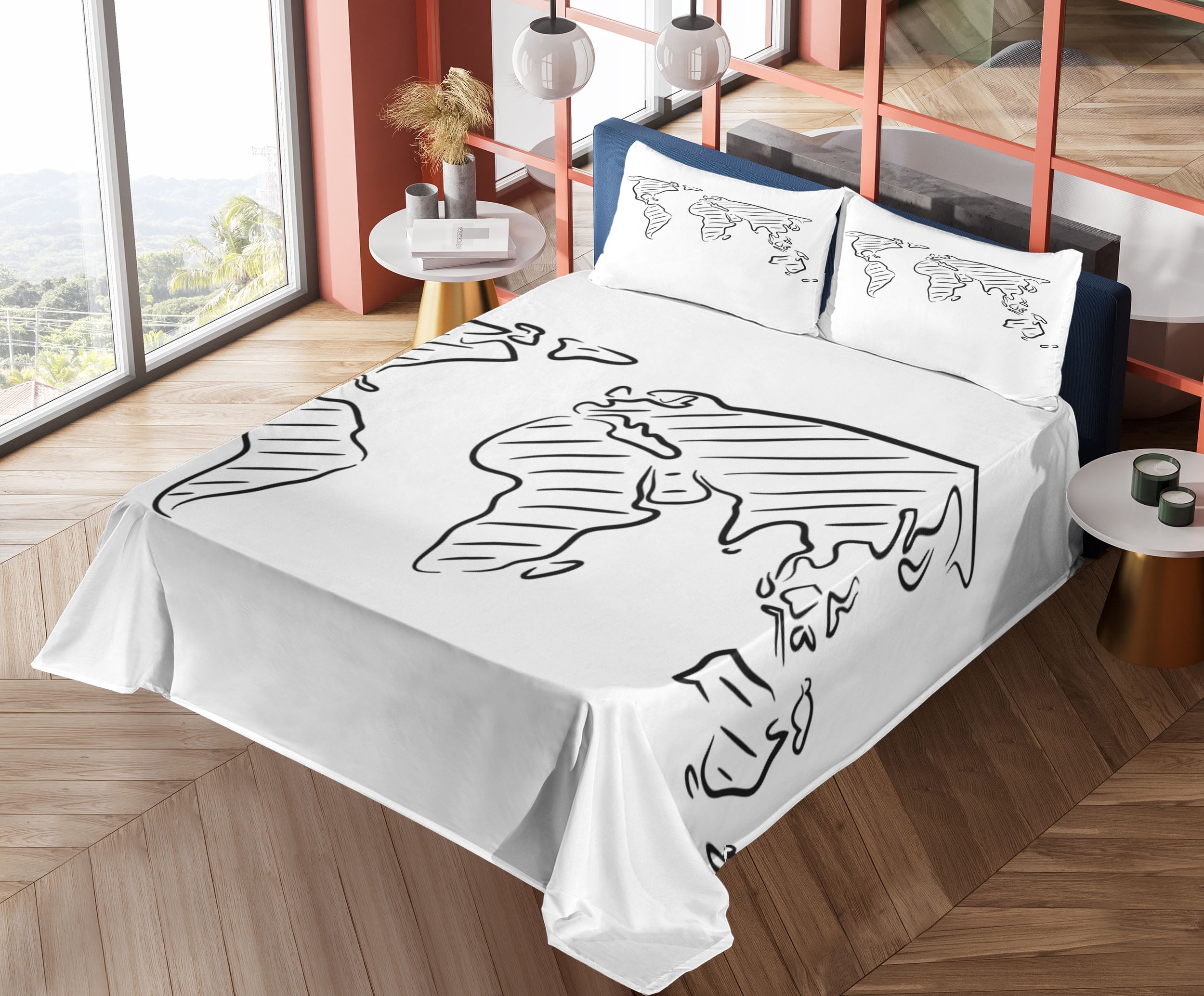 World Map Sheet Set, Illustration of Outline Sketch of the World Map in Drawing Effect Art Print ...