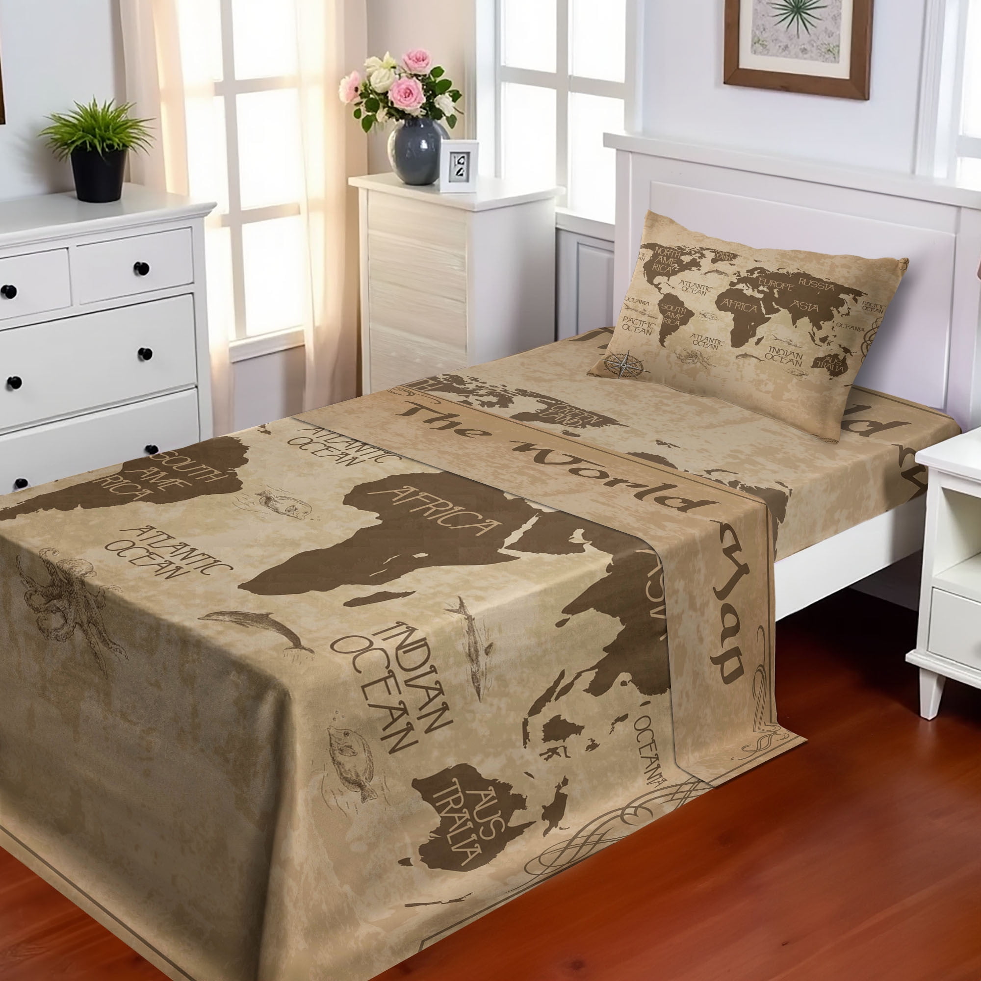 World Map Sheet Set, Vintage Themed Topographic Design Grunge Art ...