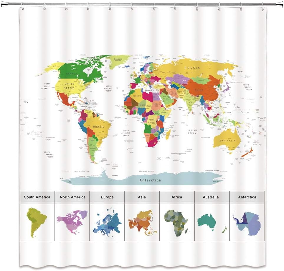 World Map Shower Curtain Geography Countries Capital Cities Map with ...