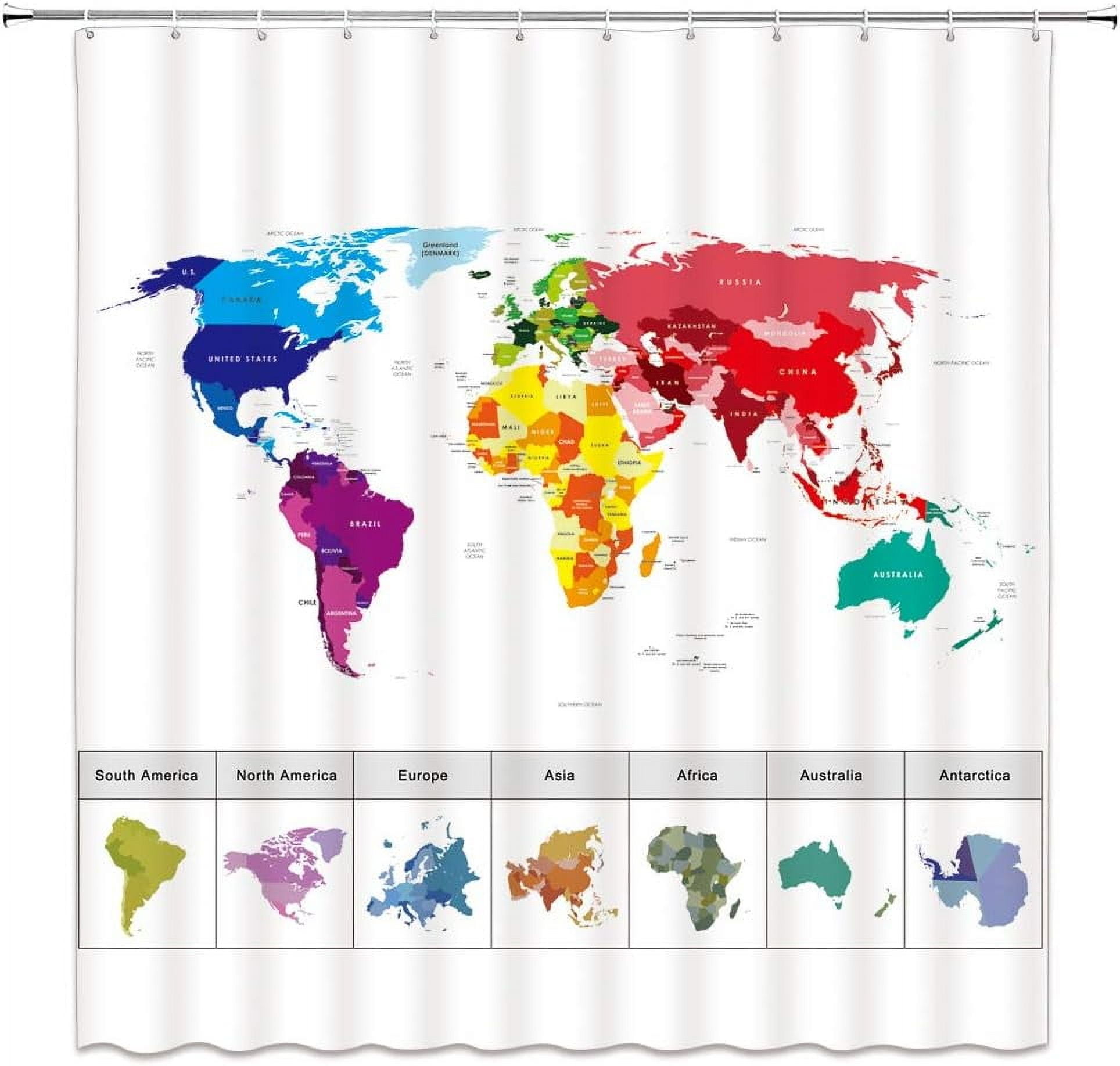 World Map Shower Curtain Geography Countries Capital Cities Map with Major Cities and Continent ...