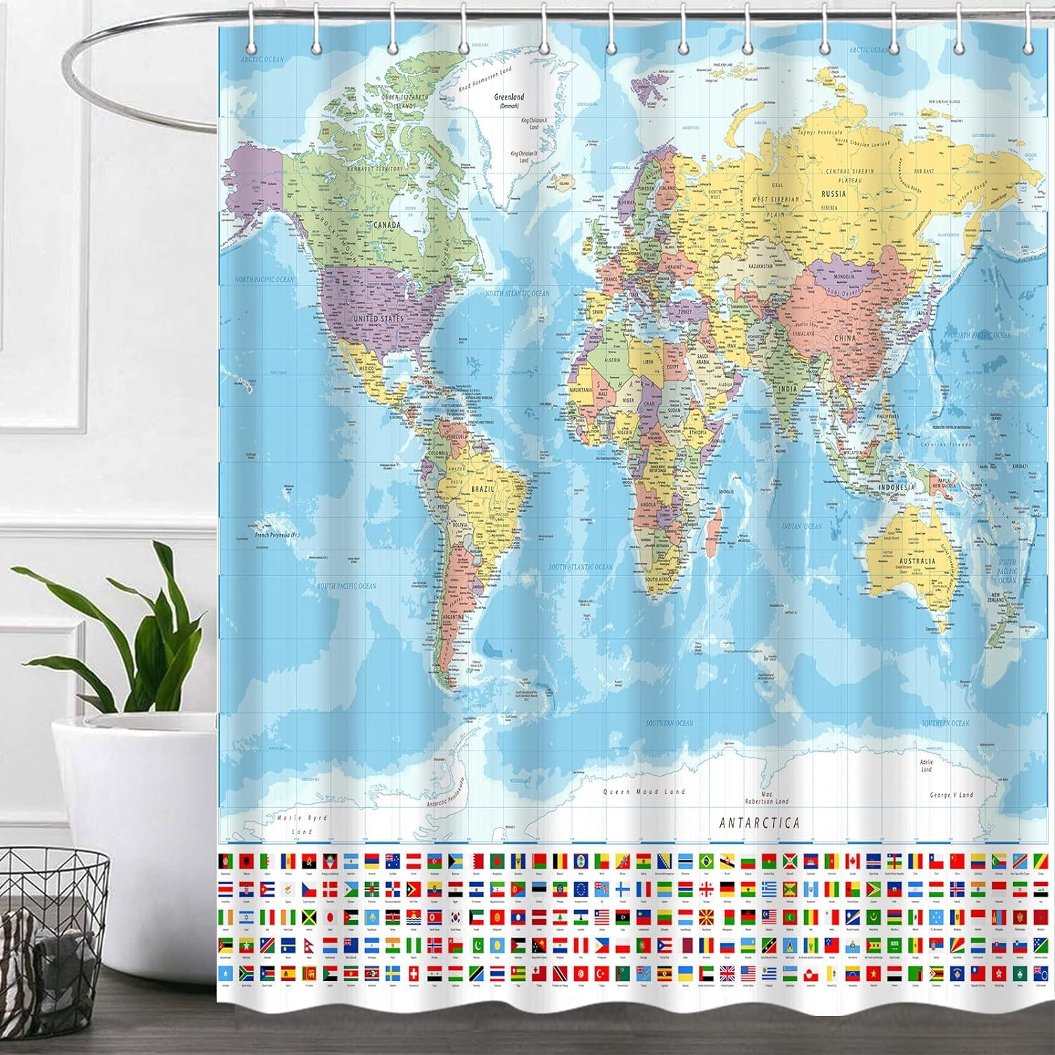 World Map Shower Curtain, Map of The World with National Educational ...