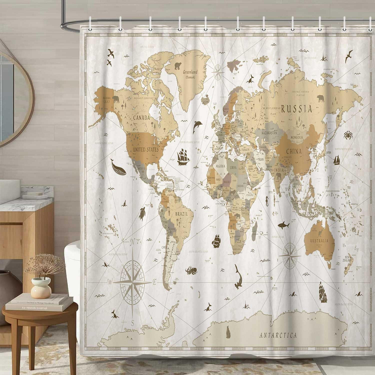 World Map Shower Curtain, Map of The World with National Educational ...