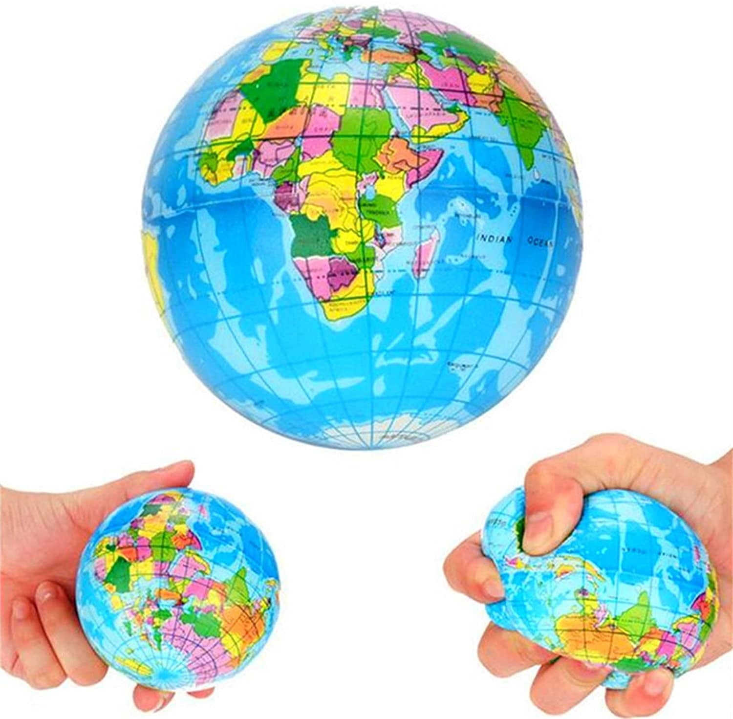 World Map Stress Ball - 10cm Soft Rubber Squeeze Toy for Anxiety Relief ...