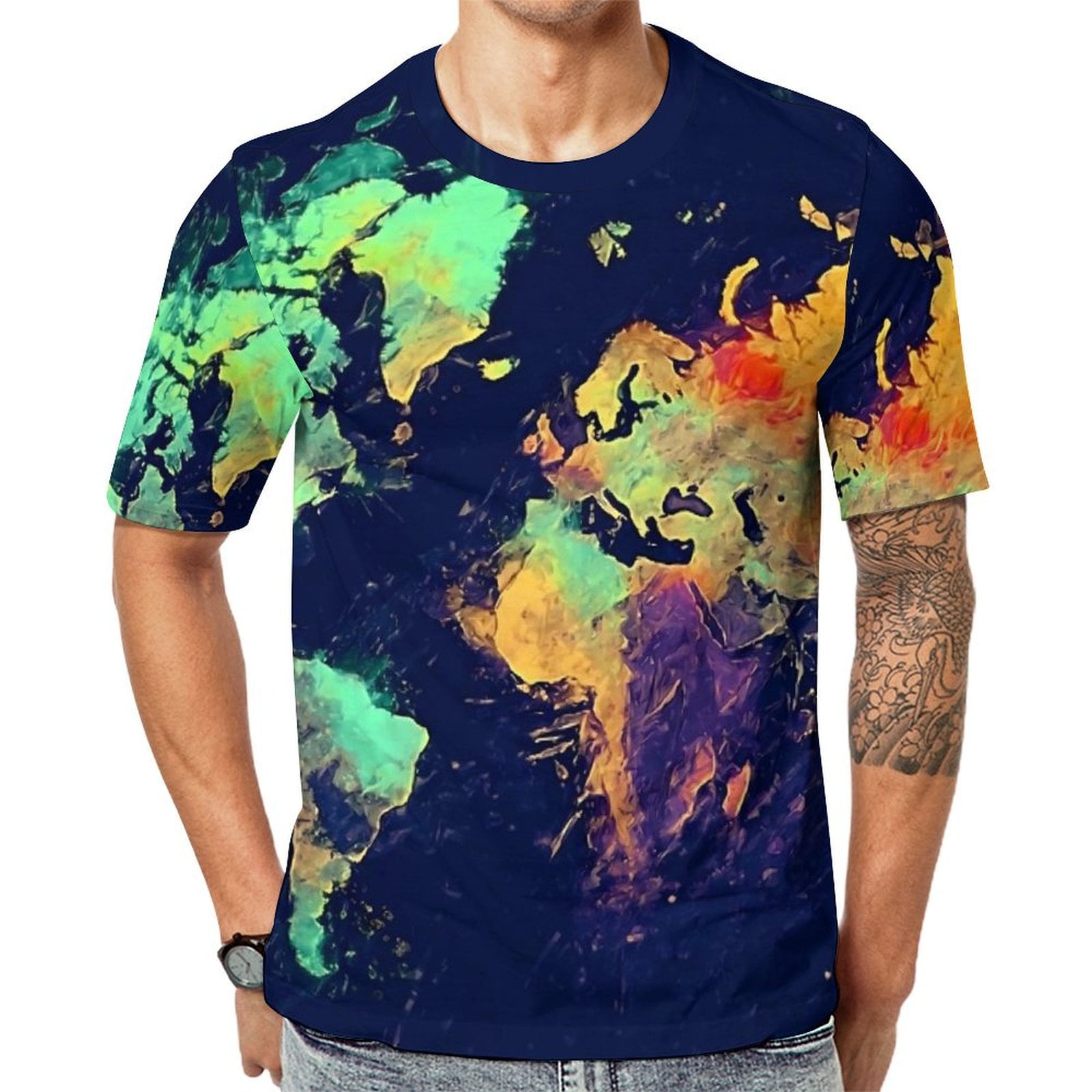 World Map TShirt For Men Vintage Map of The World 1897 Graphic O Neck ...