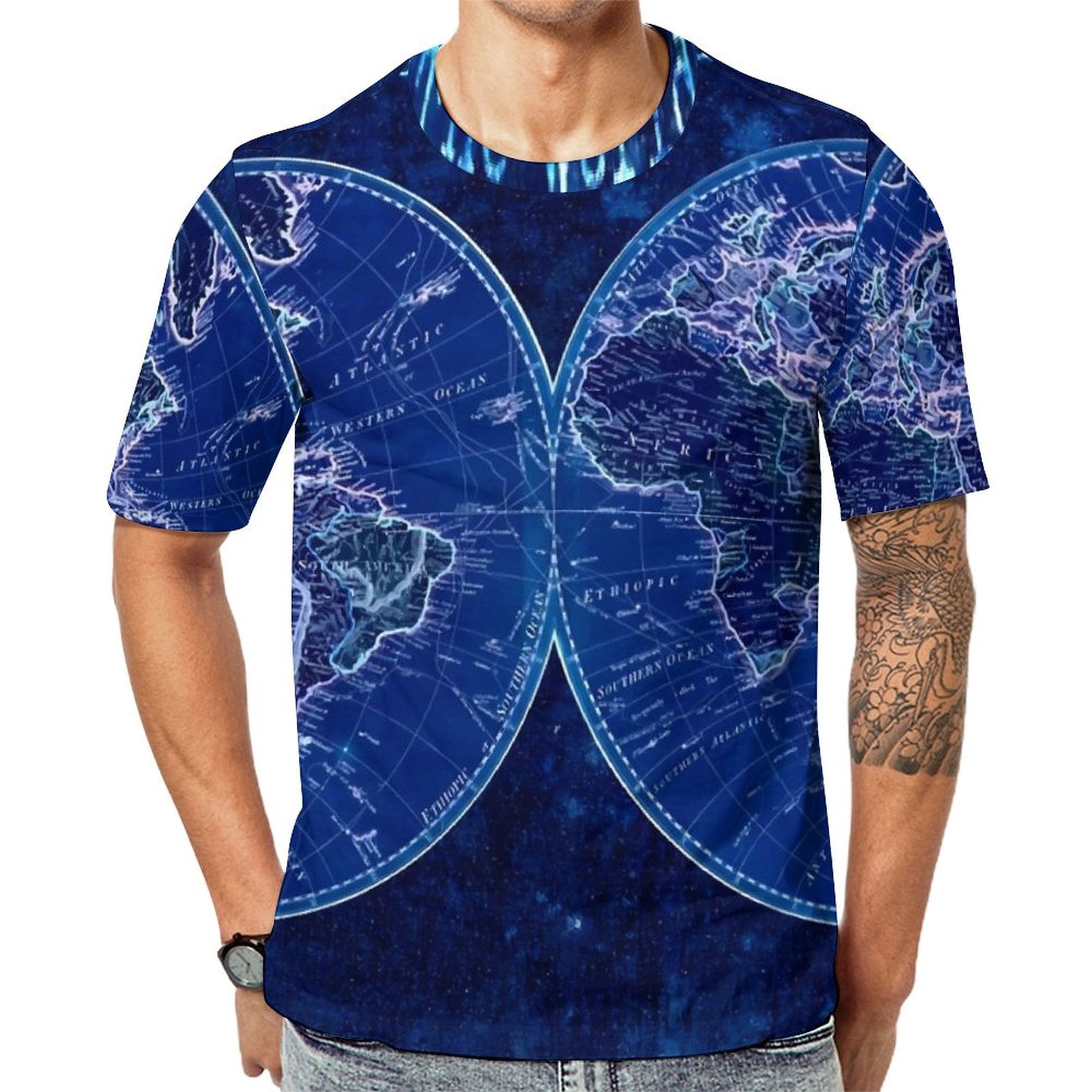 World Map TShirt For Men Vintage Map of The World 1897 Graphic O Neck ...