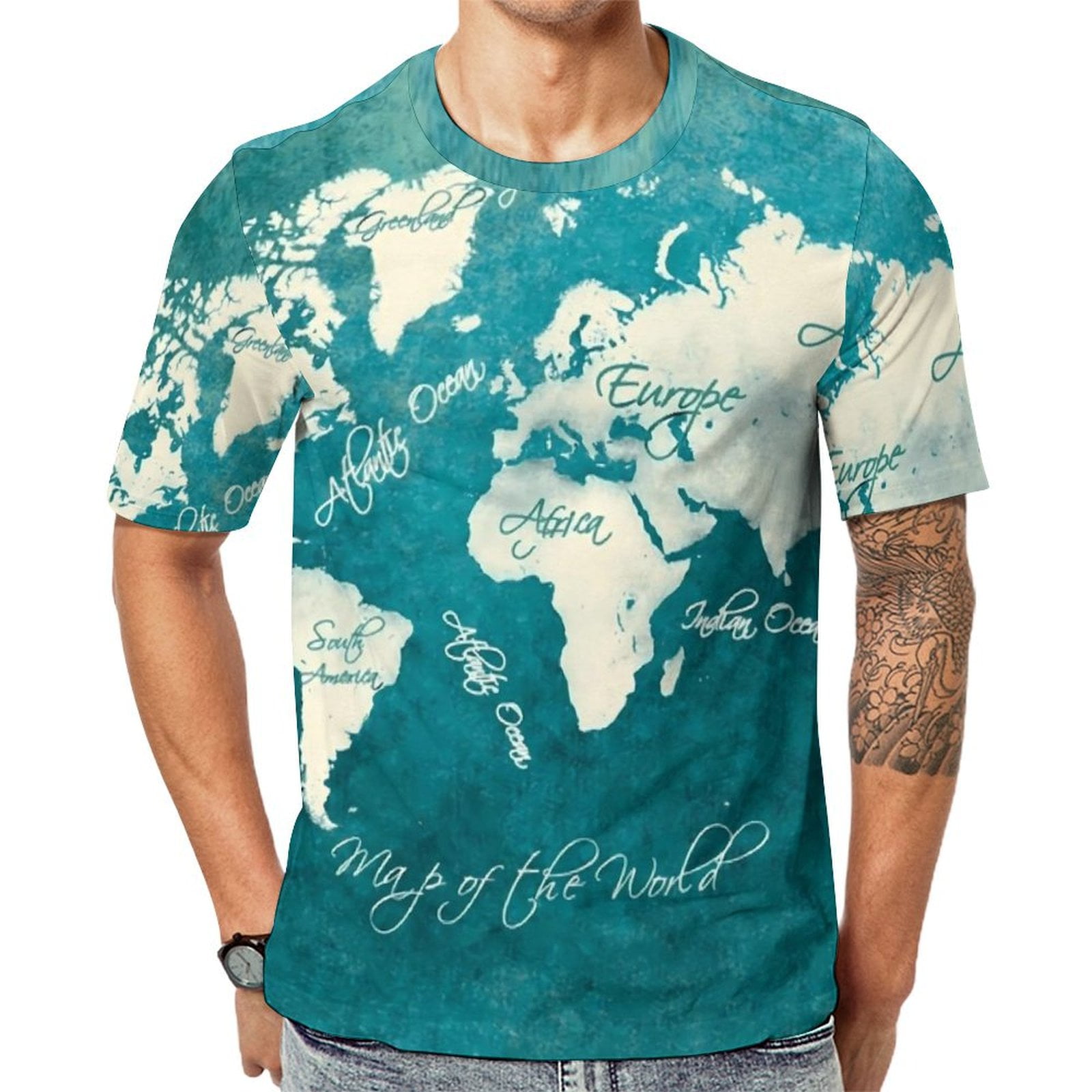 World Map TShirt For Men Vintage Map of The World 897 Graphic O Neck TShirts Trending Tops Short ...