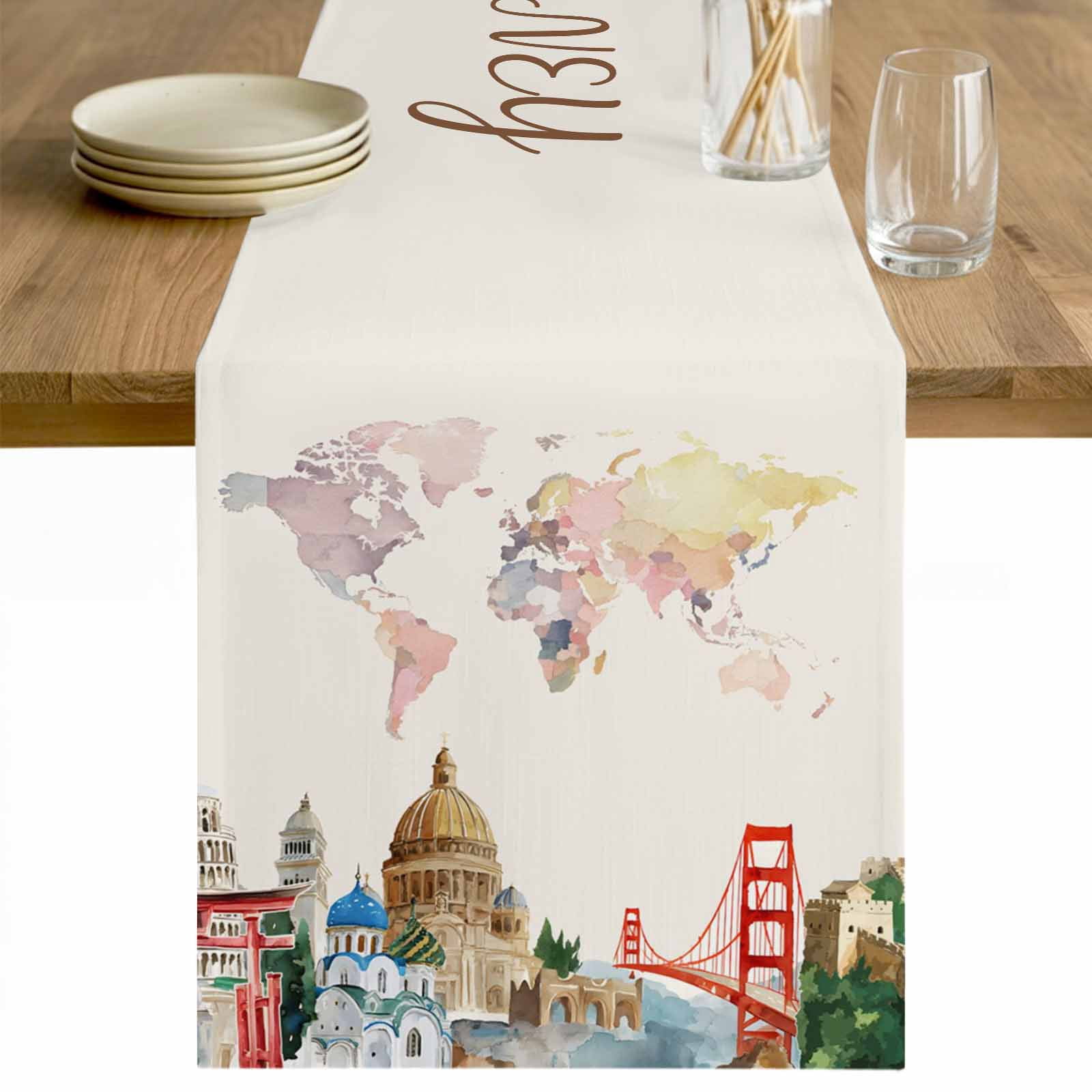 World Map Table Runner 90 Inches Long Farmhouse Dress Scarves ...