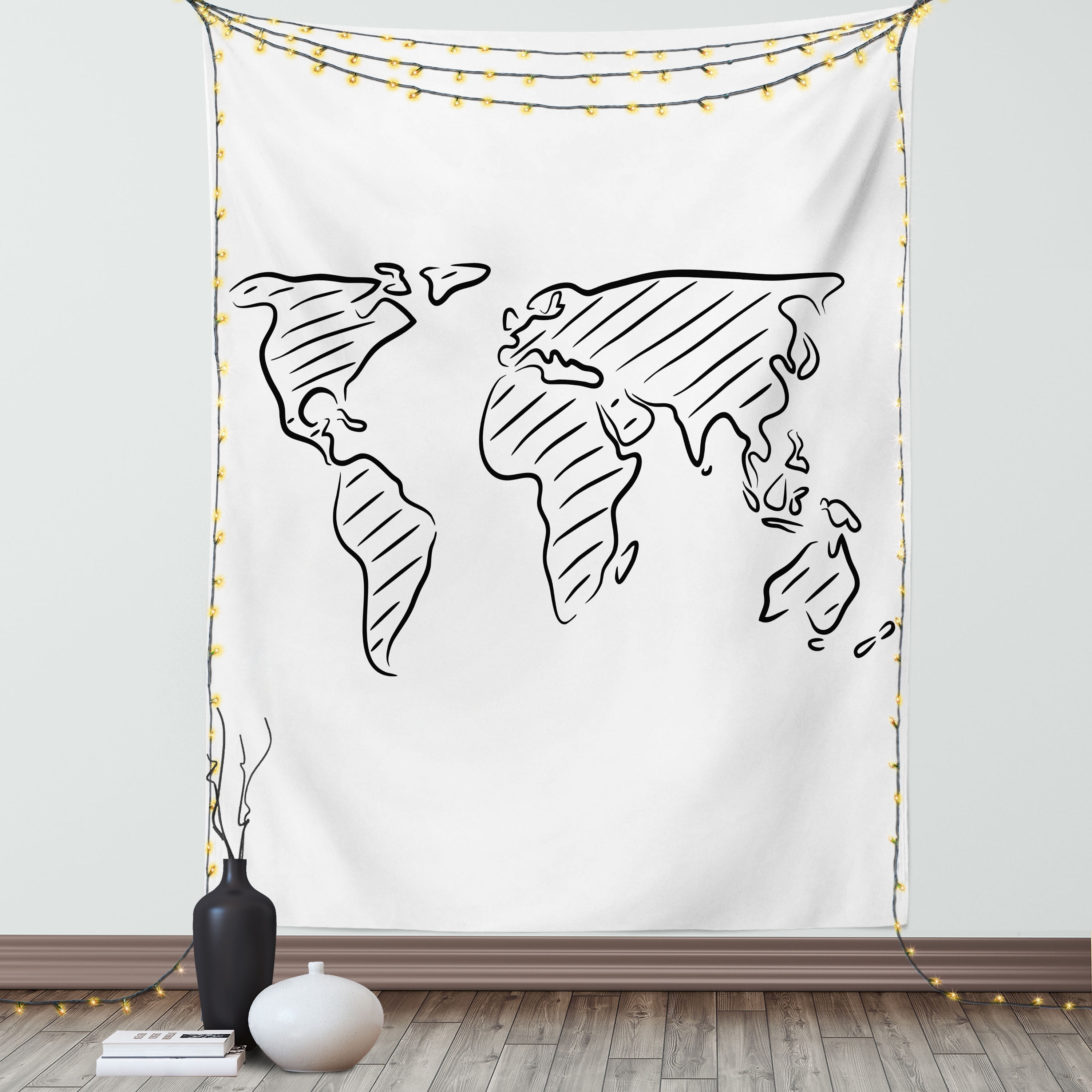 World Map Tapestry, Illustration of Outline Sketch of the World Map in ...