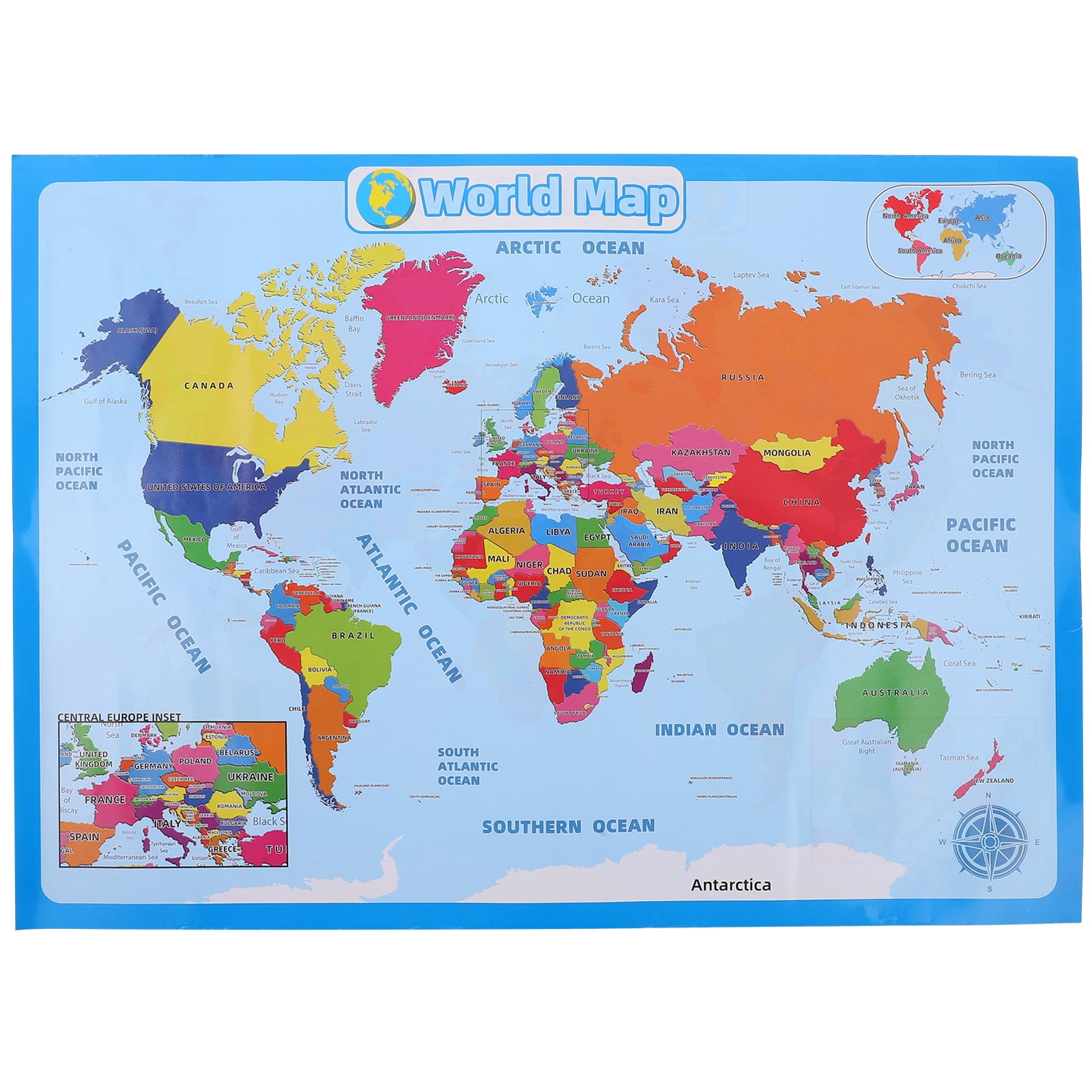MERRYHAPY Classroom World Map Tapestry for Preschool Kids in Blue 1Set ...