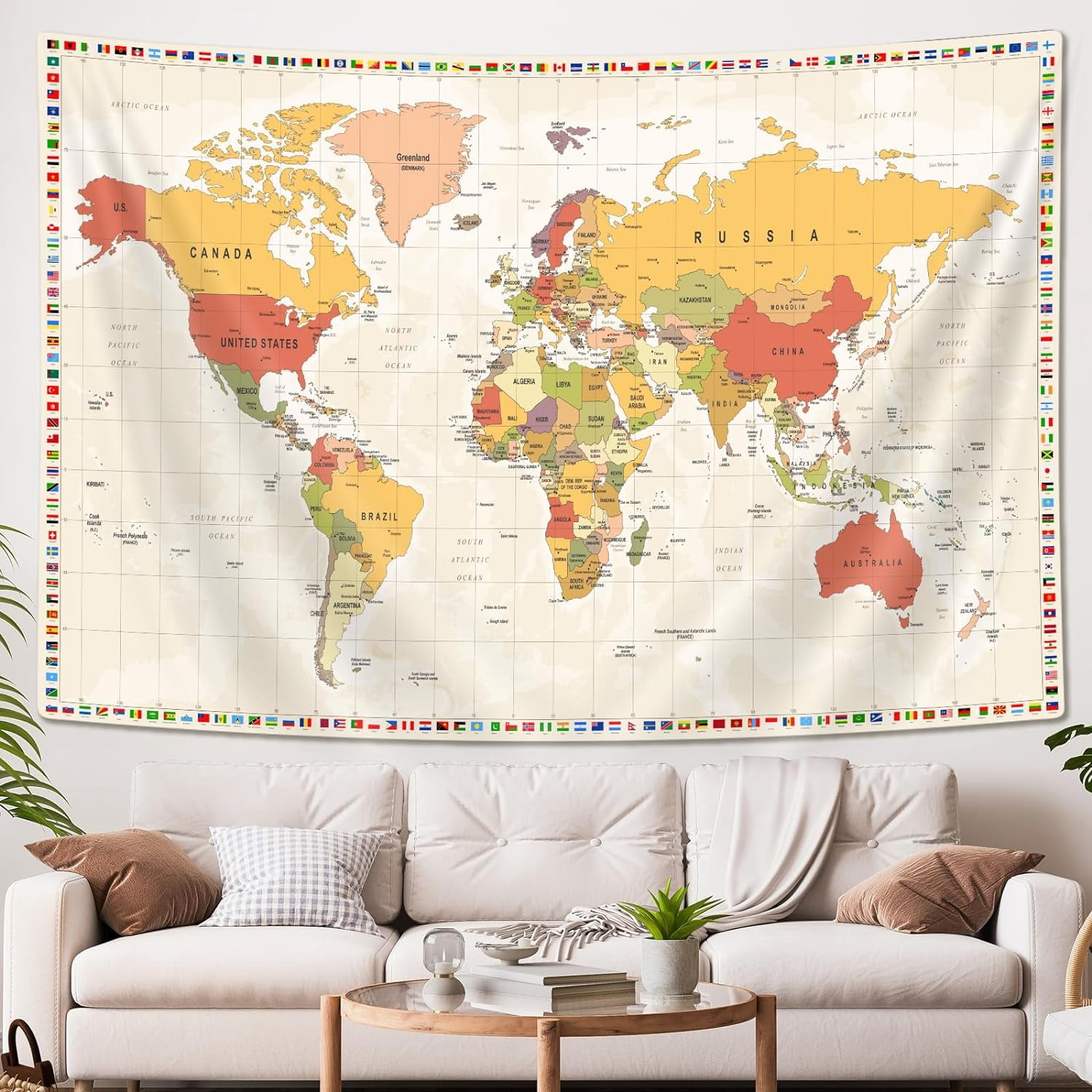 World Map Tapestry Map of World Educational Tapestry for Kids, Maps ...
