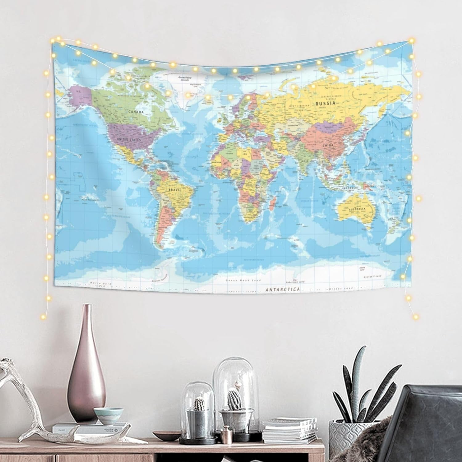 World Map Tapestry Wall Hanging, Art Tapestry Retro Wall Art Large Wall ...