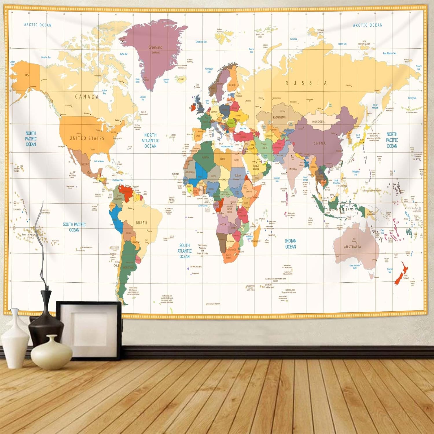 World Map Tapestry Wall Hanging for Kids Student Bedroom, World Map ...
