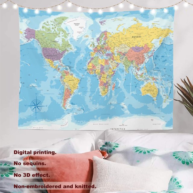 World Map Tapestry, World Geography Classroom Décor World Maps For Wall ...