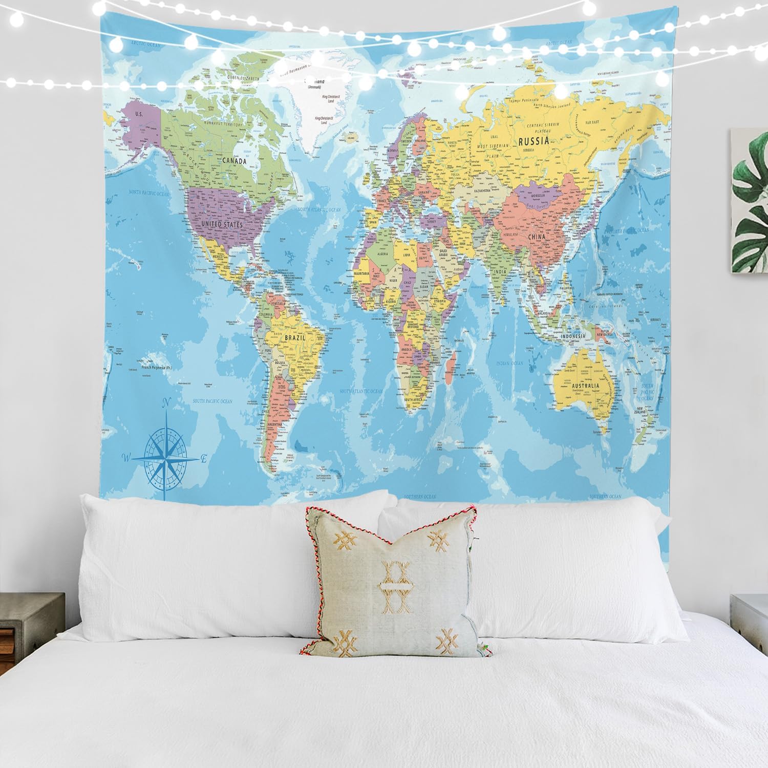 World Map Tapestry, World Maps For Wall World Geography Classroom Décor ...