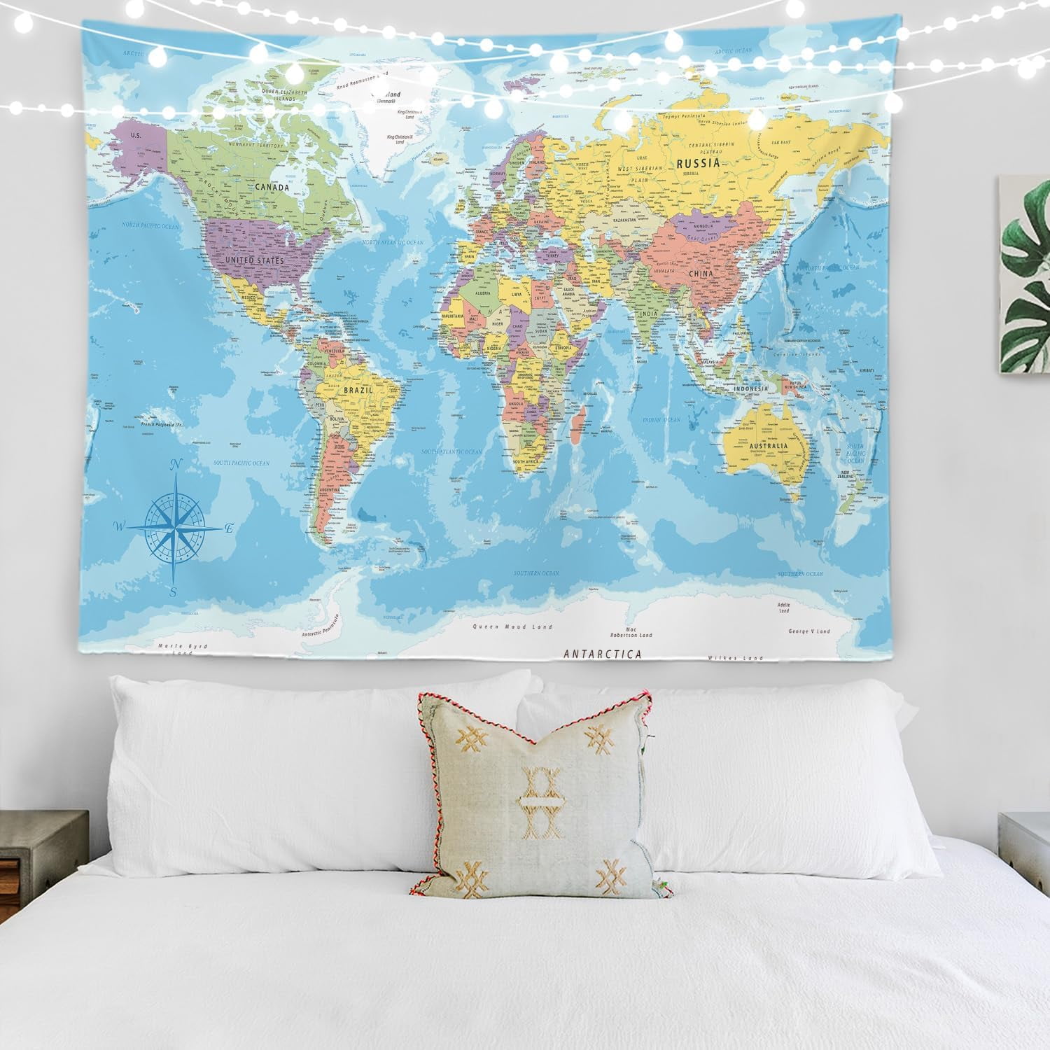 World Map Tapestry, World Maps For Wall World Geography Classroom Décor ...