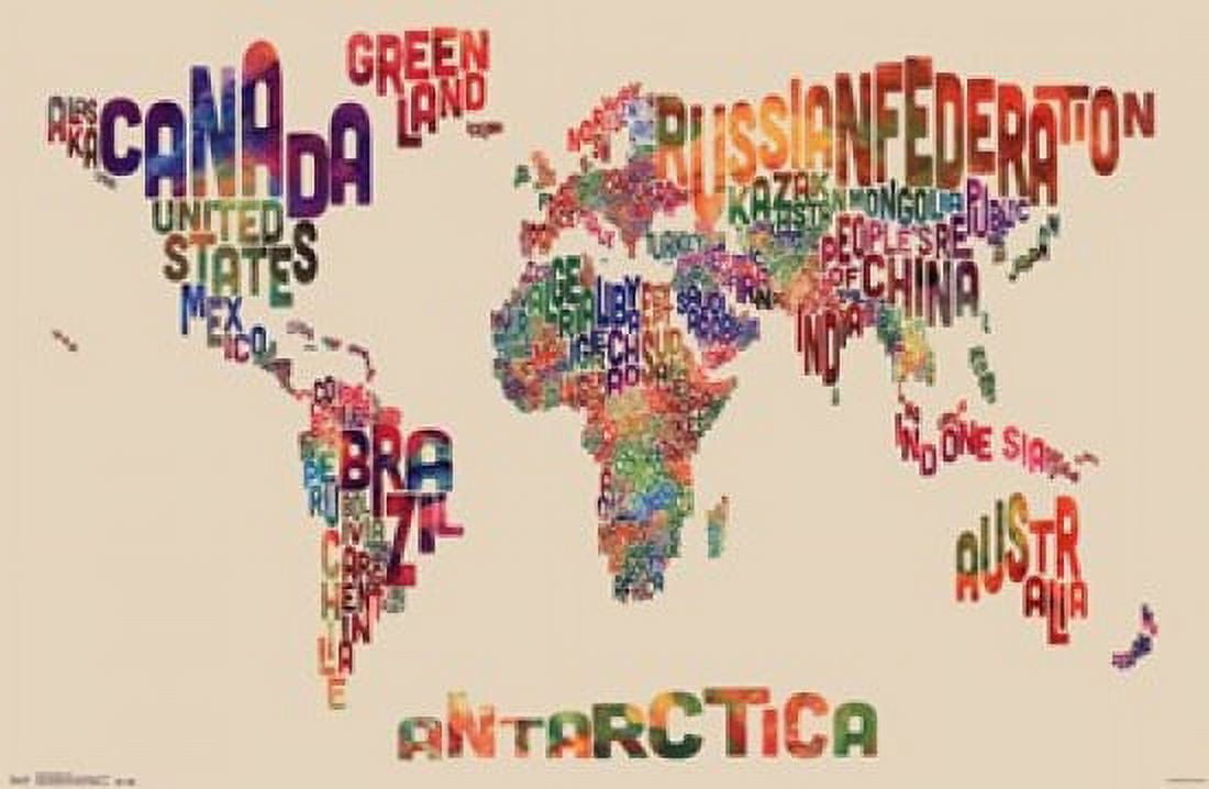 World Map - Text Poster Print (34 x 22) - Walmart.com