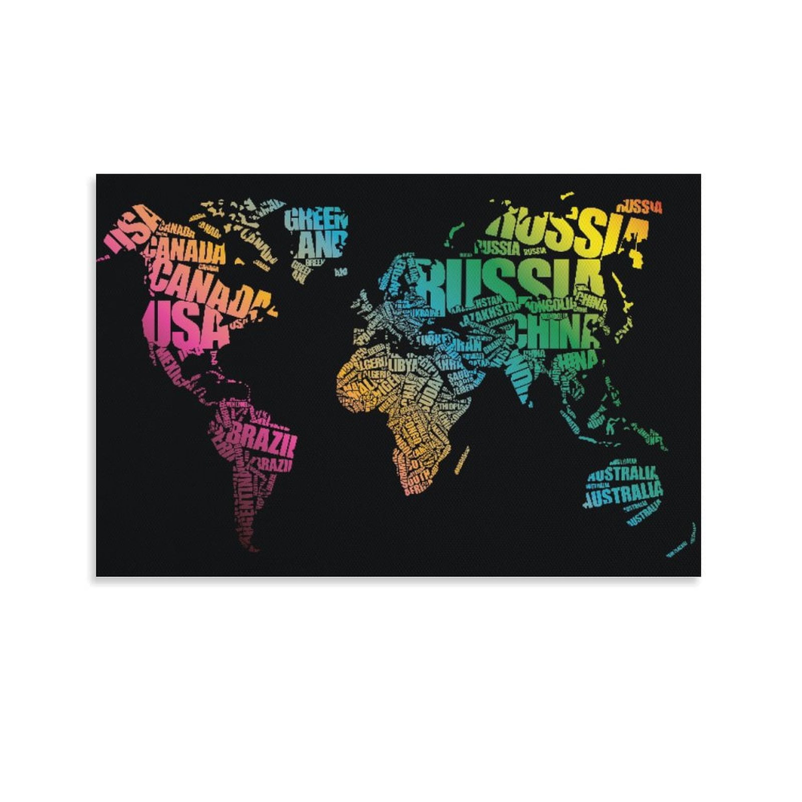 World Map in Typography Word Cloud Concept, Names of Countries Canvas ...