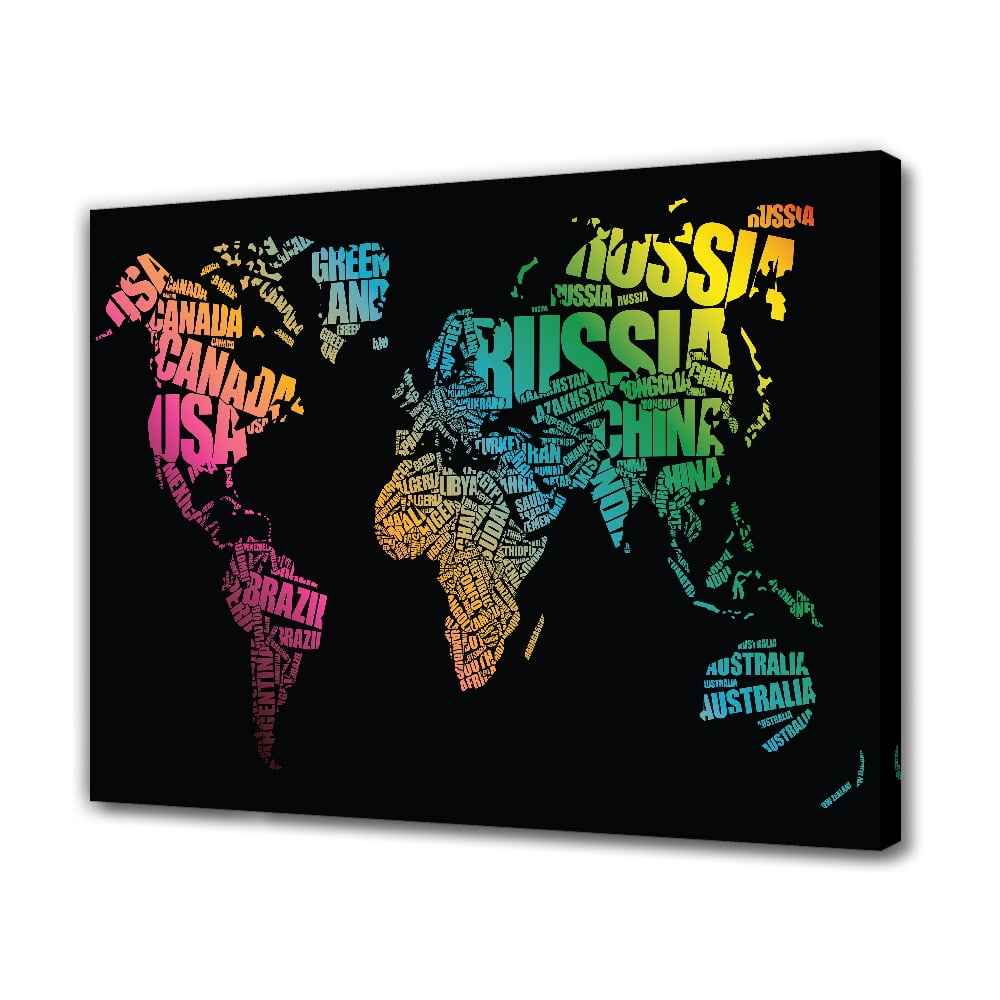 World Map in Typography Word Cloud Concept, Names of Countries Canvas ...