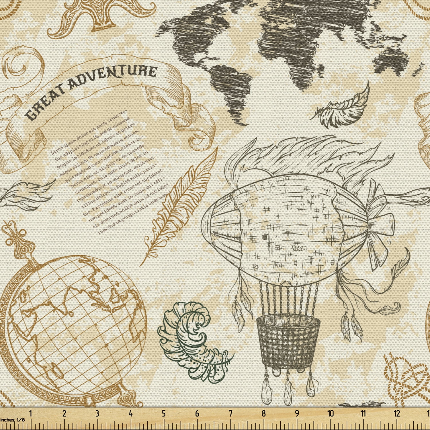 World Map Upholstery Fabric by the Yard, Pattern Vintage Globe Atlas ...