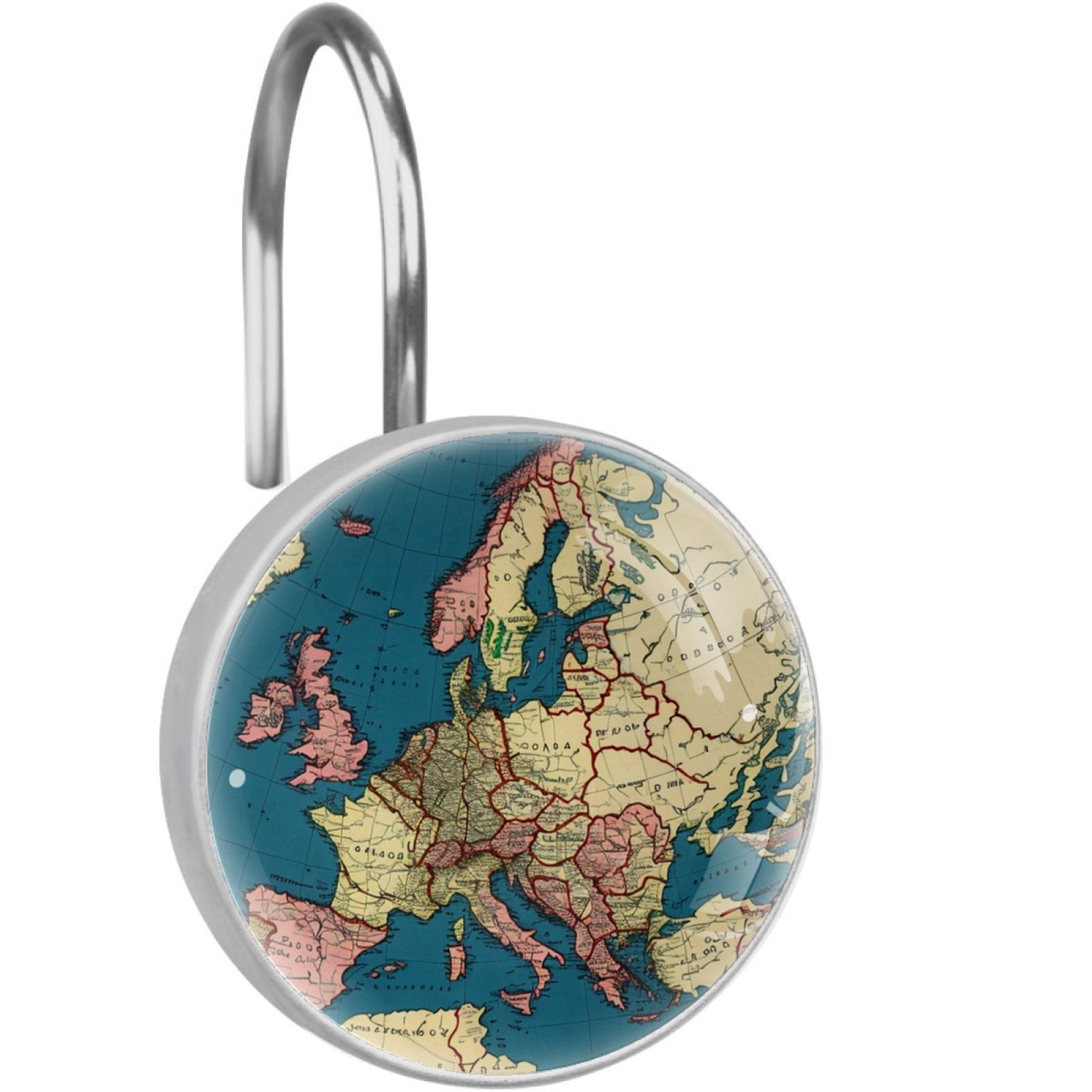 World Map Vintage Shower Curtain Hooks Rings, Set of 12 Rust Proof Rod ...