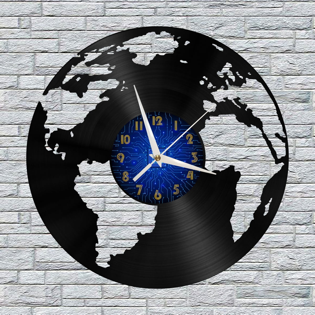 World Map Vinyl Wall Clock, Vinyl Record Clock Wall Art Silent & Non ...