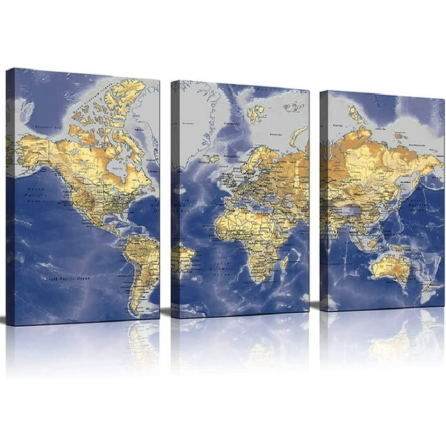 World Map Wall Art Of The World Canvas Wall Decor Poster Framed ...