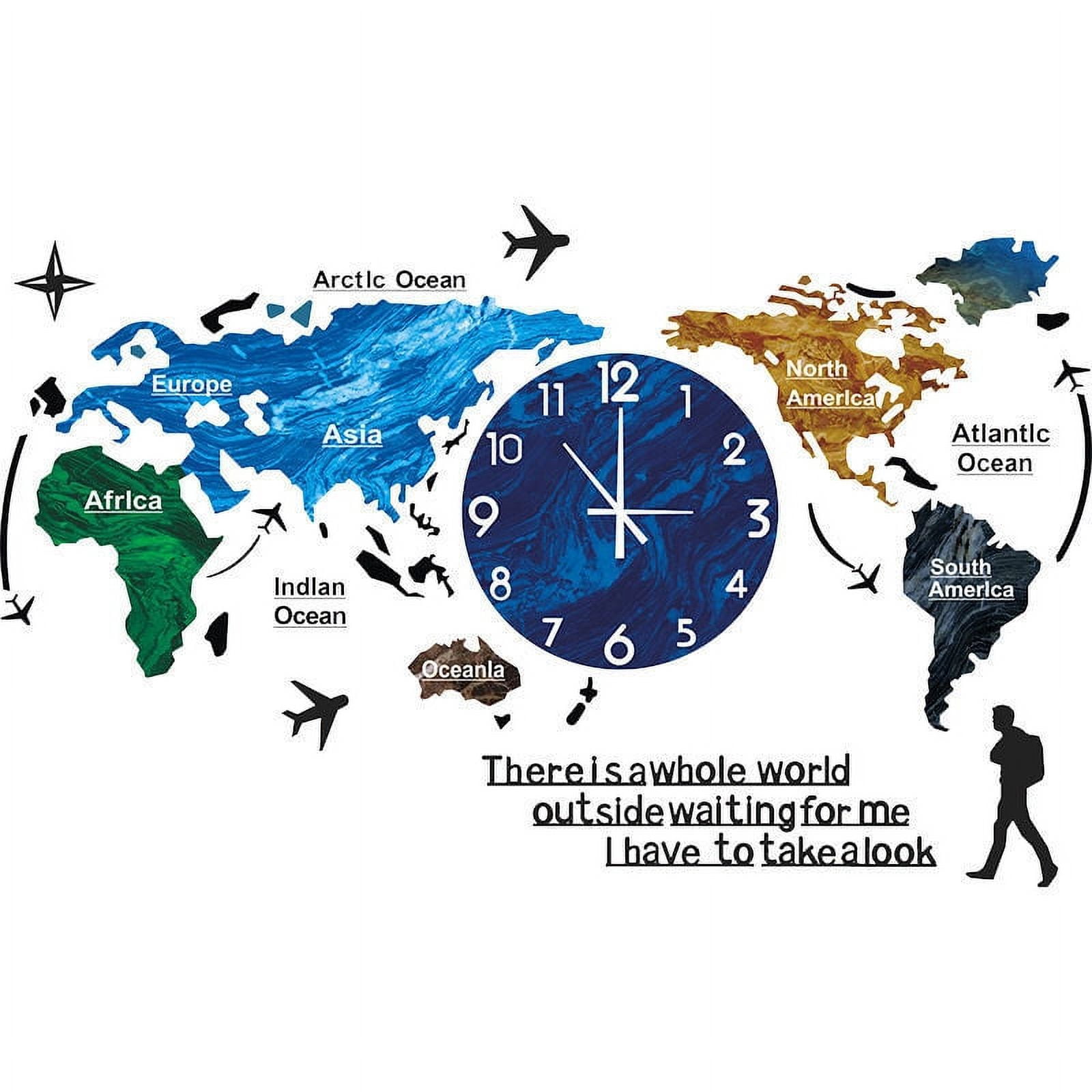 World Map Wall Clock Home Bedroom Wall Personality Wall Clock Clock ...