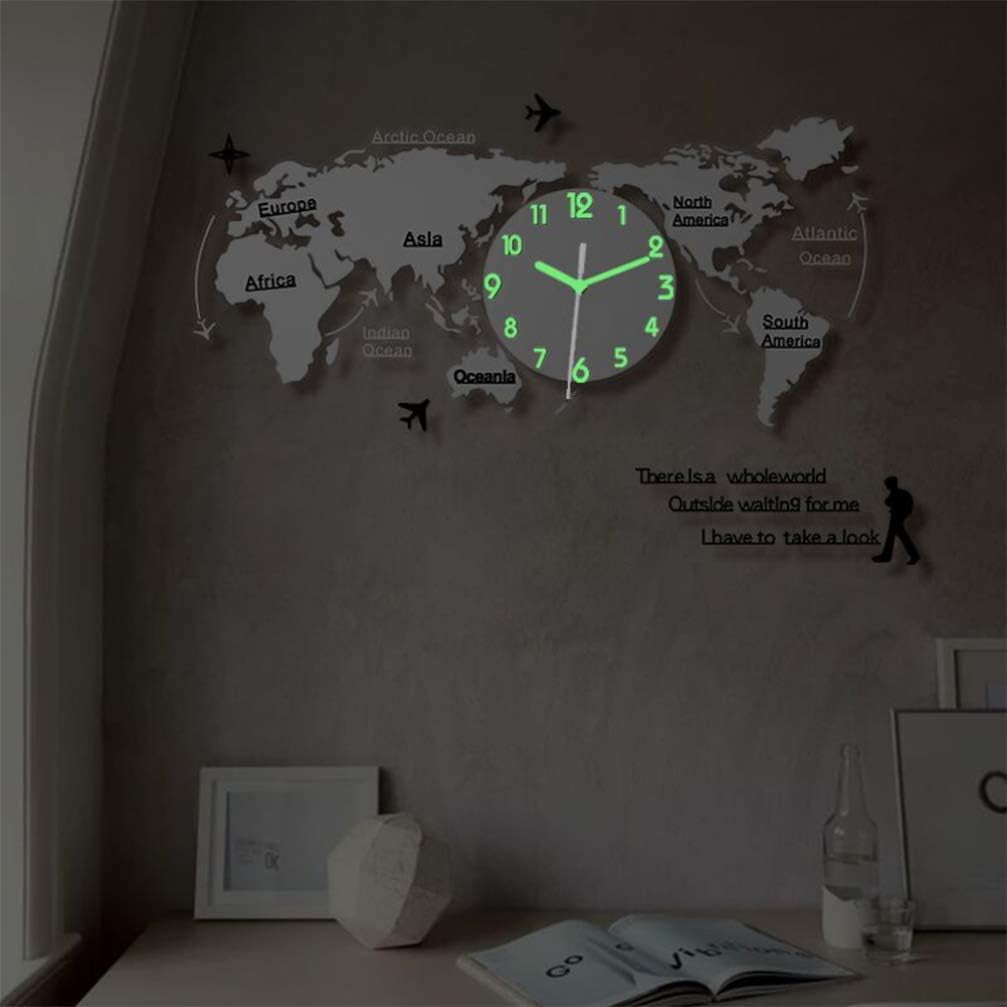 World Map Wall Clock, World Map Digital Hanging Clock, Glow In The Dark ...