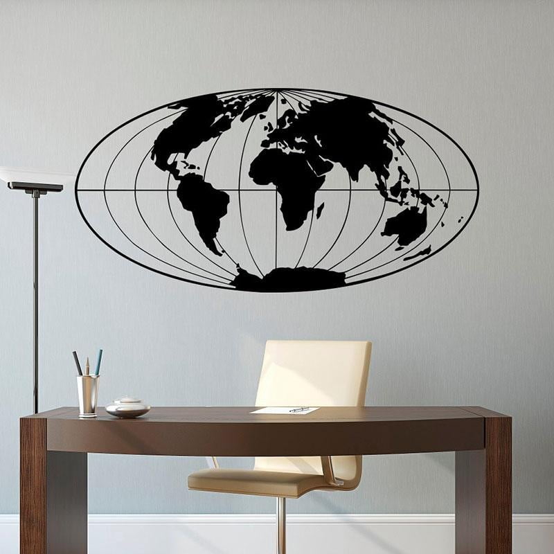 World Map Wall Decal Planet Earth Geographical Globe Vinyl Self ...