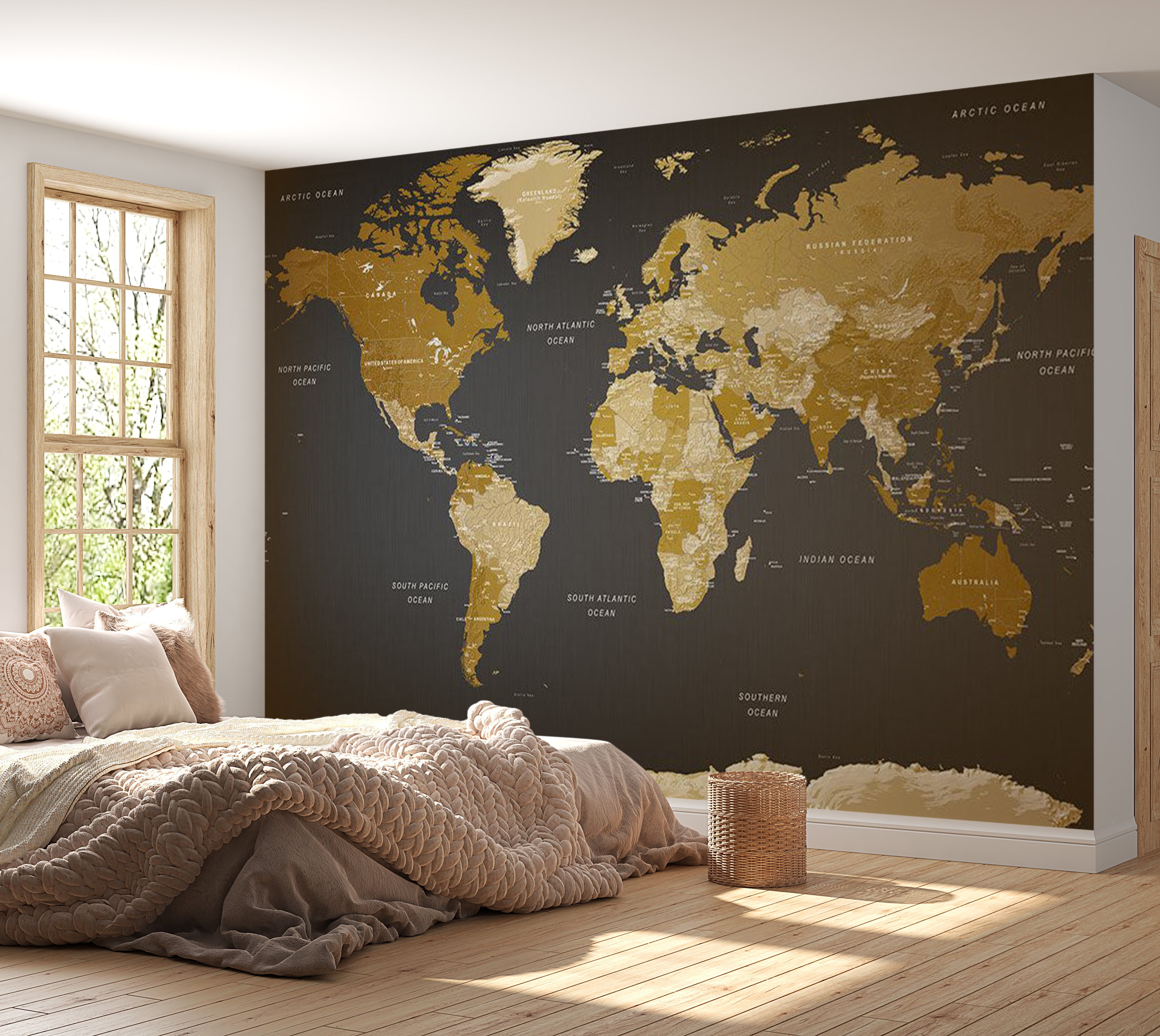 World Map Wallpaper Wall Mural - Modern Geography - Walmart.com