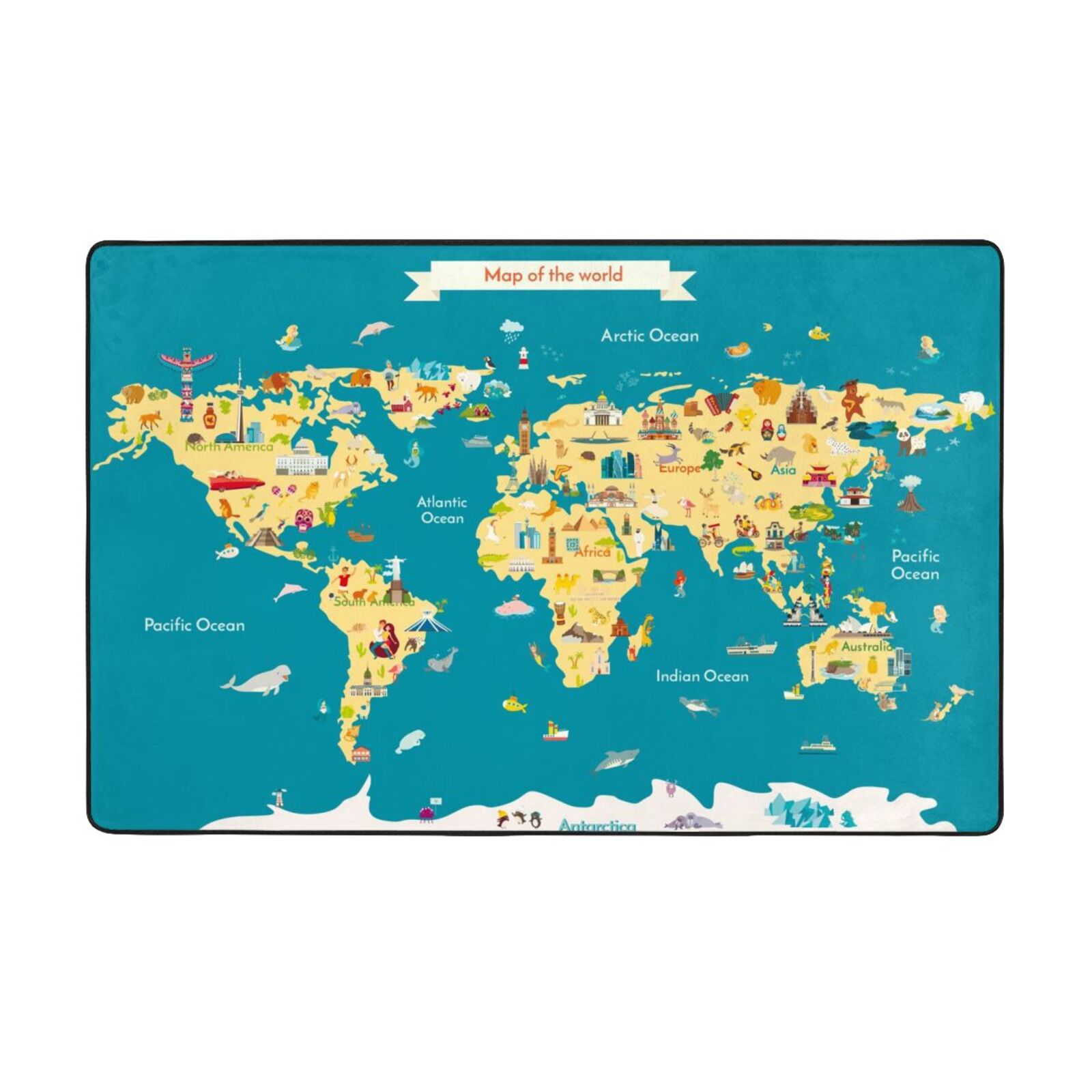 World Map With Landmarks Indoor Door Mat, Bedroom Rug & Carpets ...