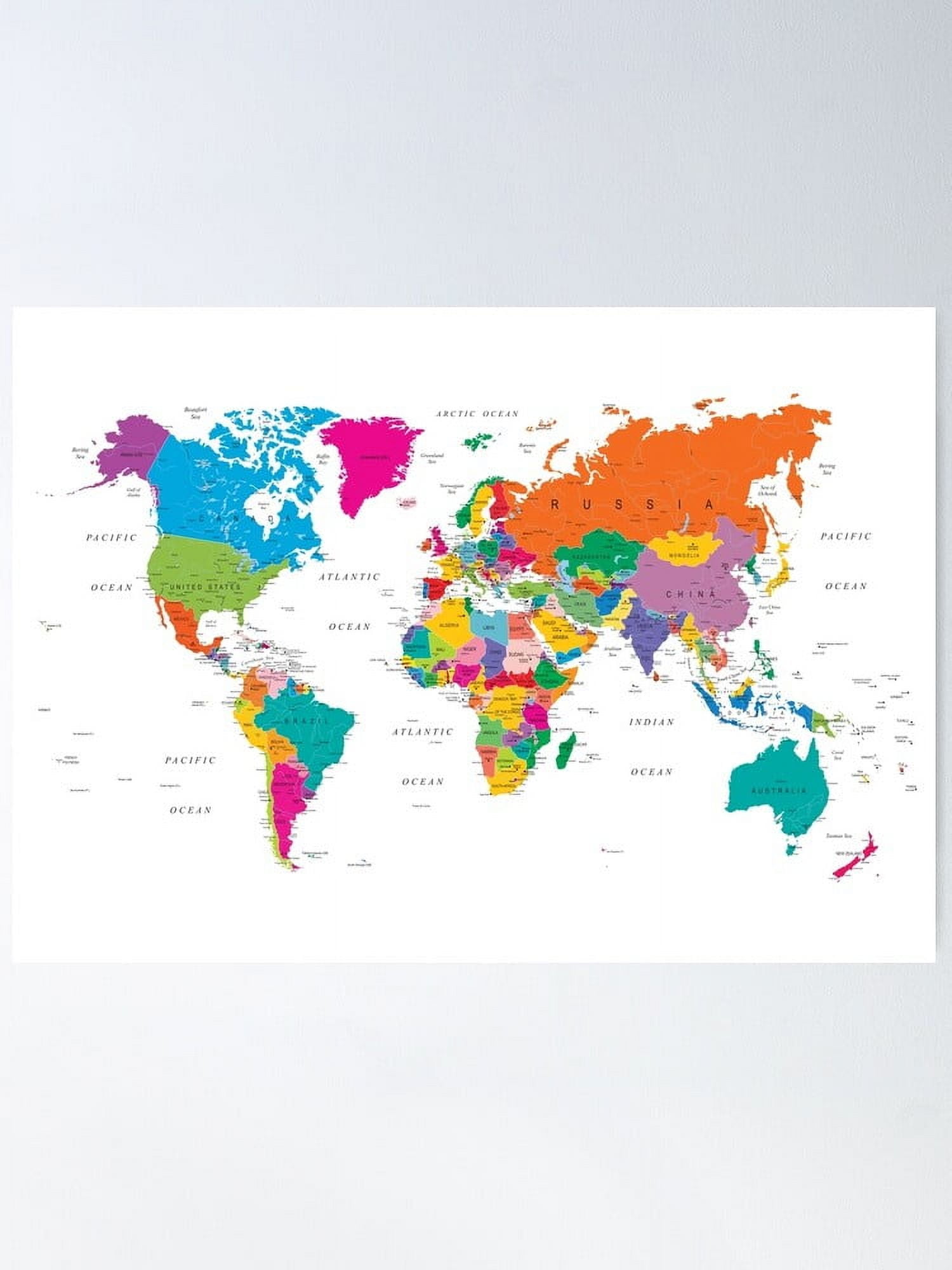 World Map in Fun Colors Poster - Walmart.com