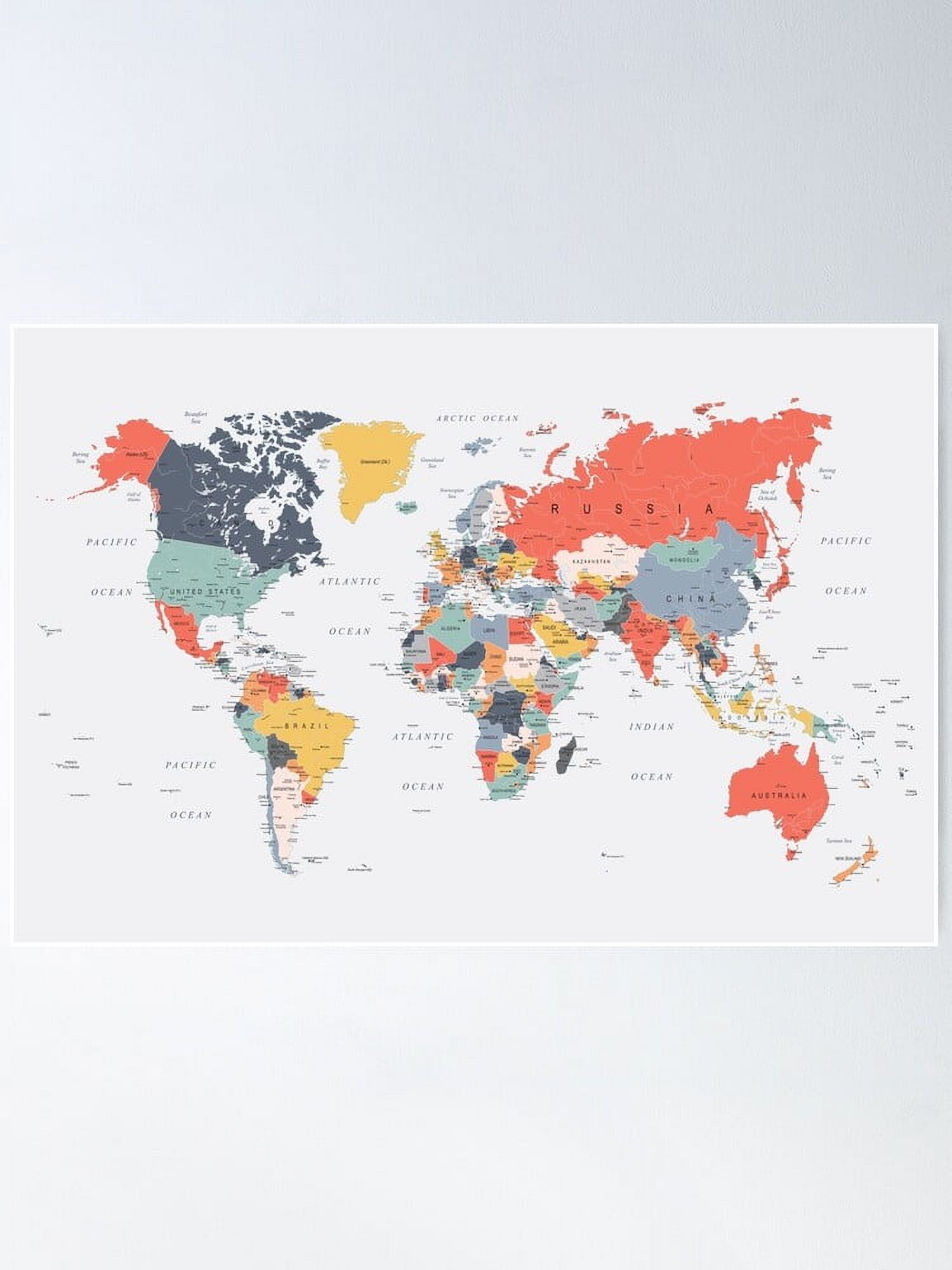 World Map in Happy Colors Poster - Walmart.com