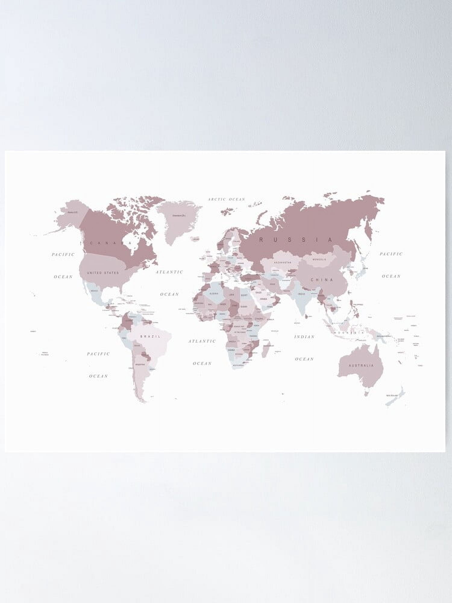 World Map in blush pink and grey Poster - Walmart.com