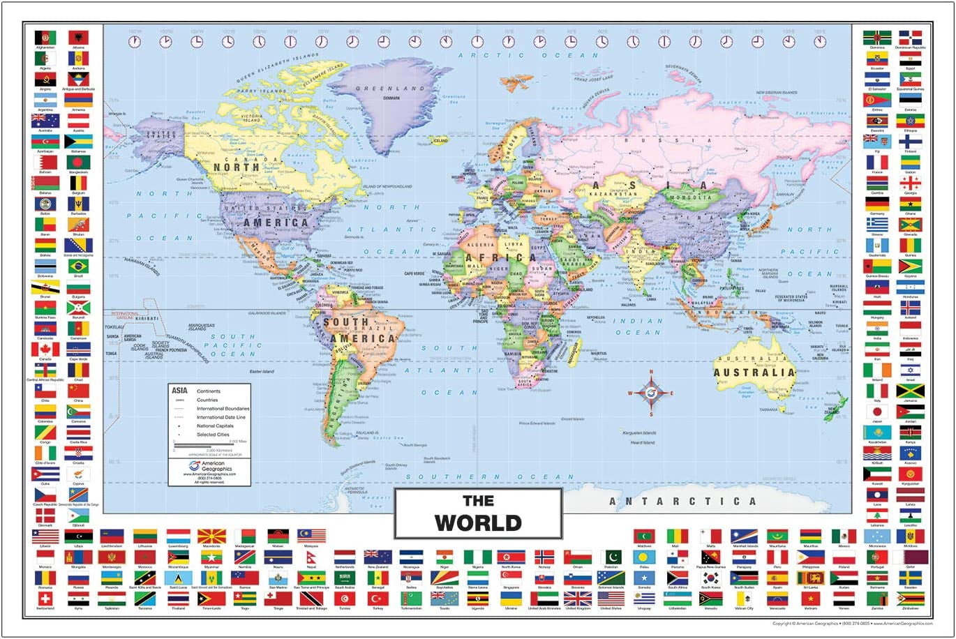 World Map with Country Flags for Kids Rolled Paper (36" x 24") by ...