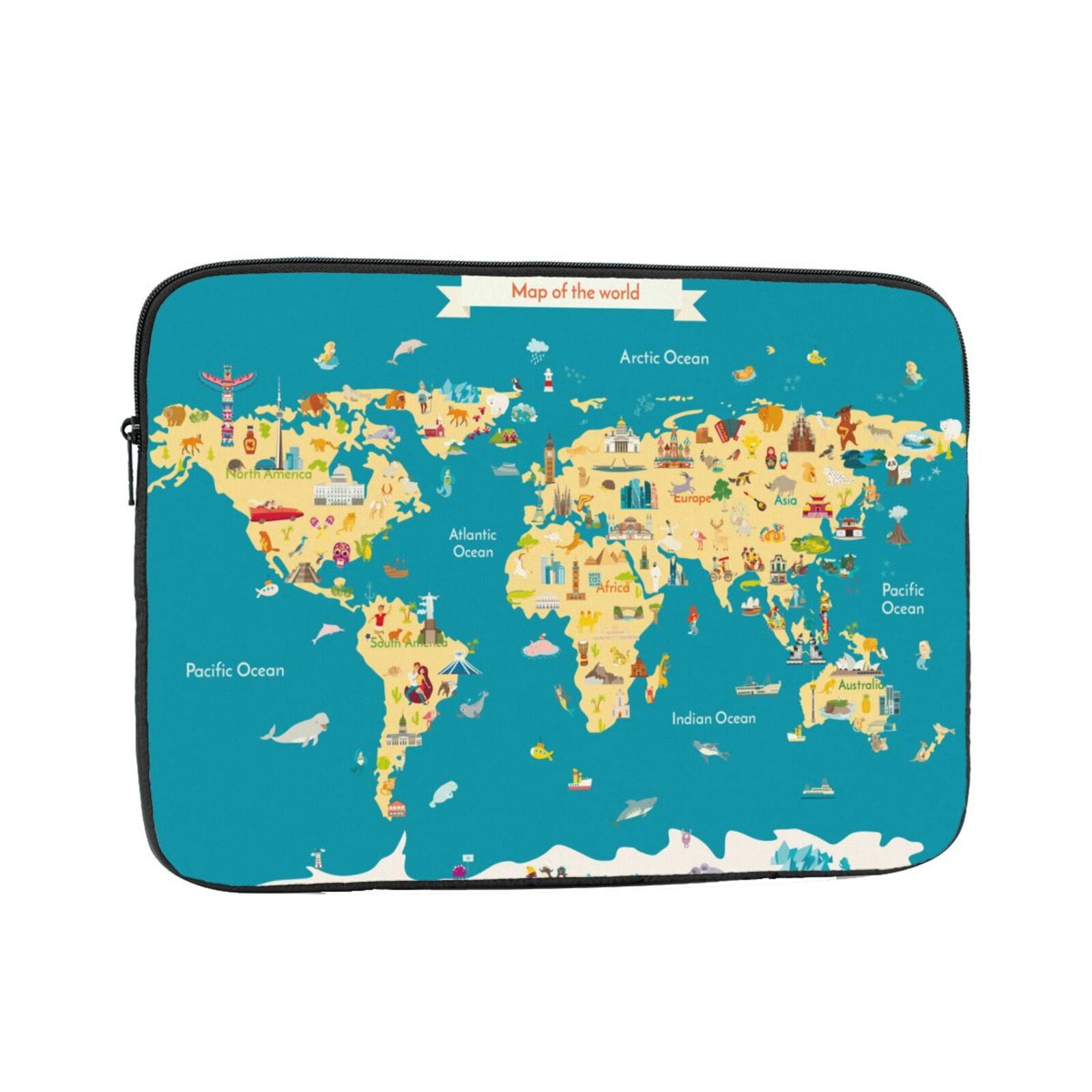 World Map with Landmarks 13 inch Portable Laptop Sleeve Compatible with ...