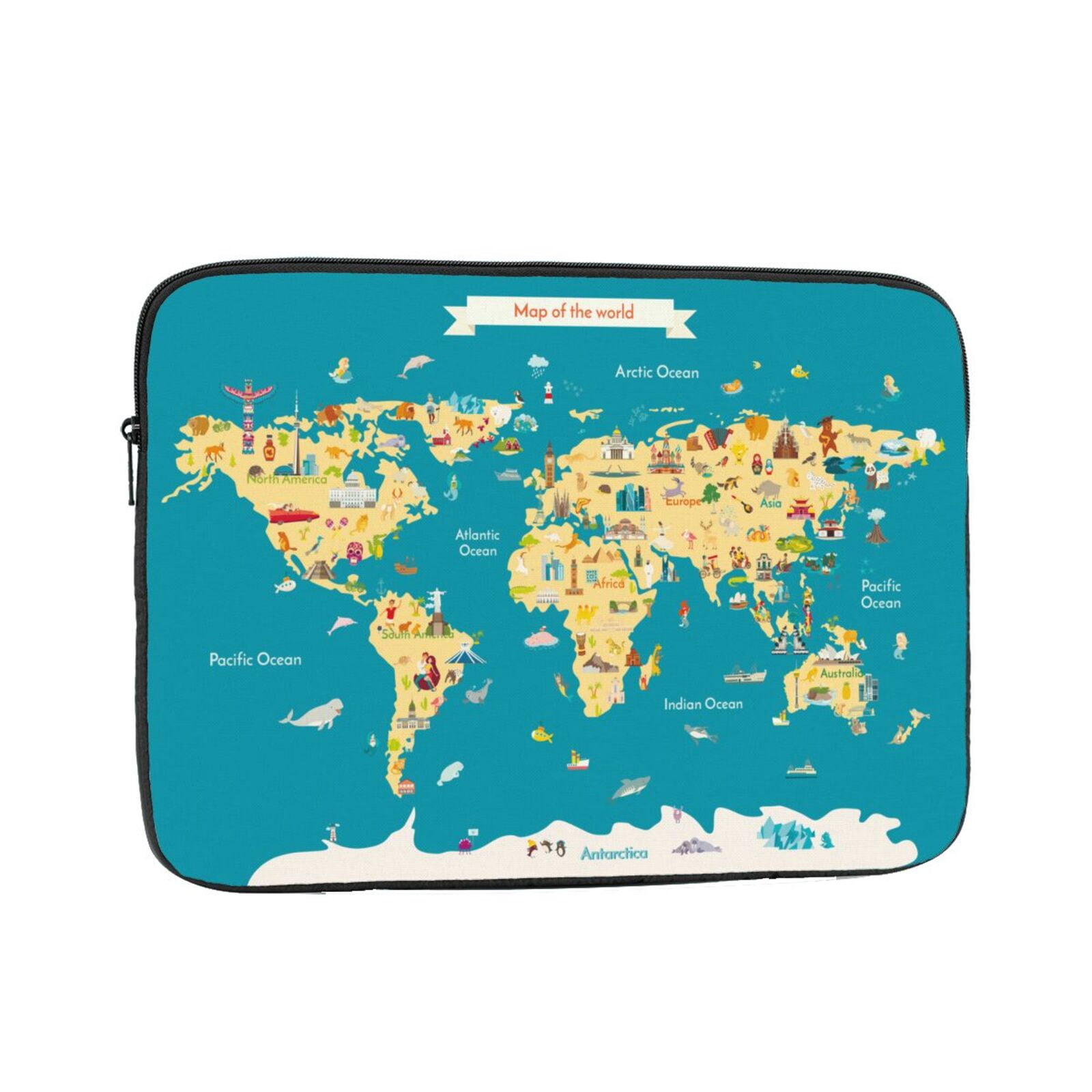 World Map with Landmarks 13 inch Portable Laptop Sleeve Compatible with ...