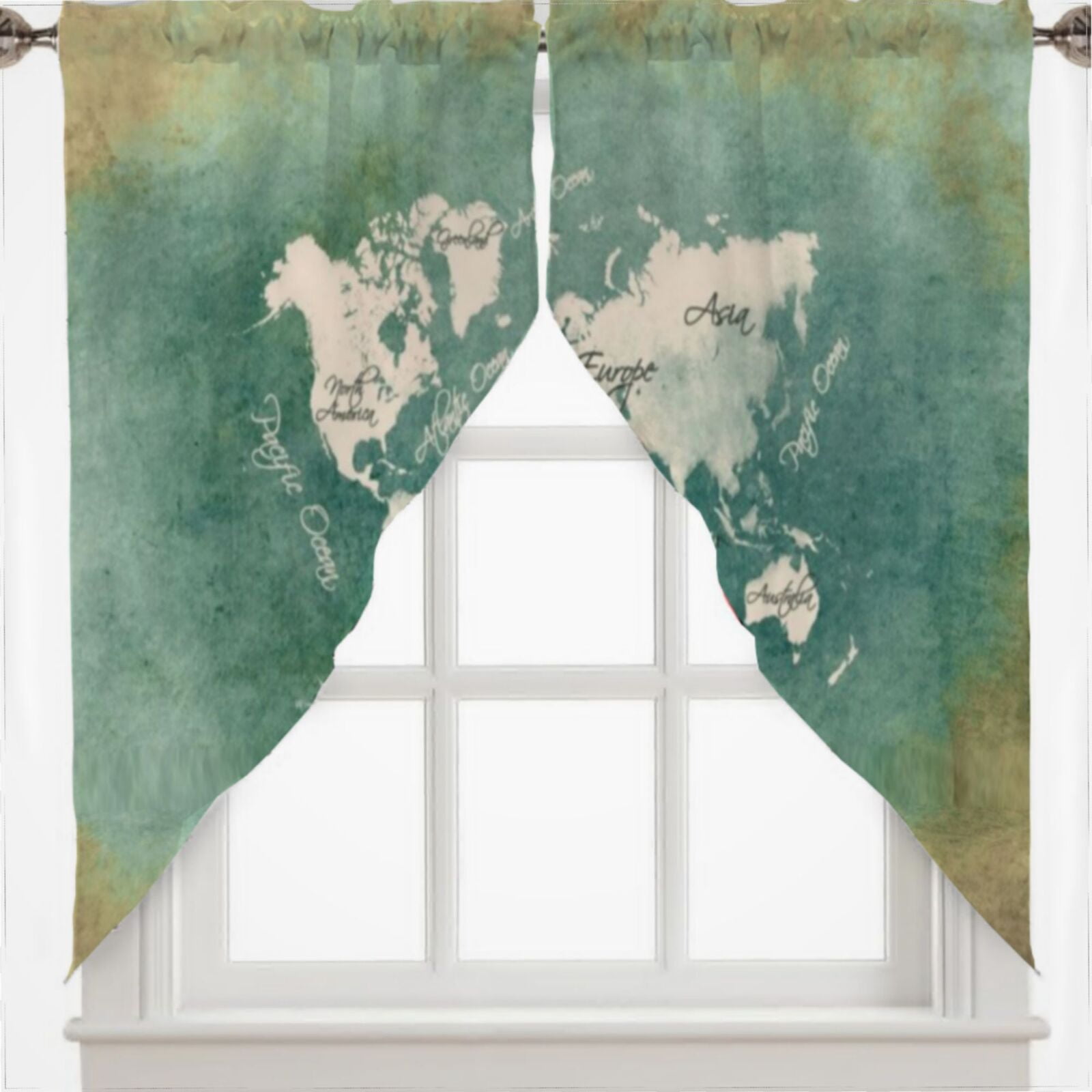 World Maps Swag Valances For Windows 2 Pack For Kitchen Living Room ...