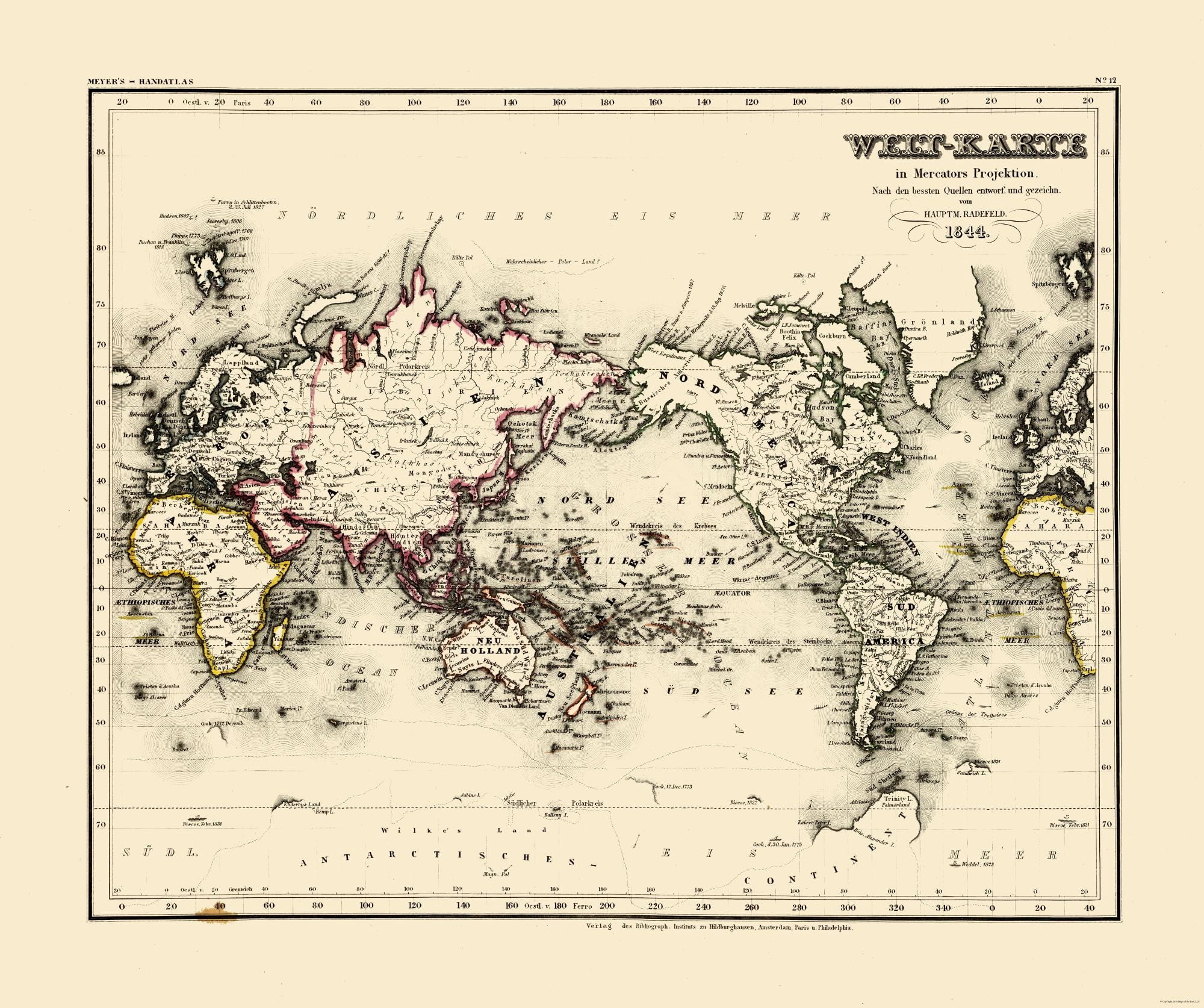 Historic Map - World - Meyer 1844 - 27.48 x 23 - Vintage Wall Art ...